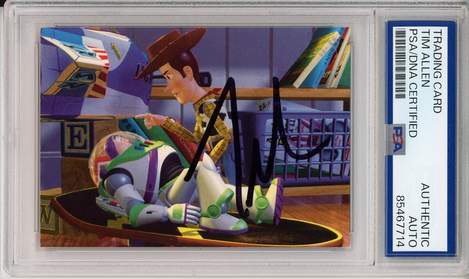 1995 DISNEY SKYBOX TOY STORY #9 BUZZ & WOODY SIGNED CARD TIM ALLEN PSA ...