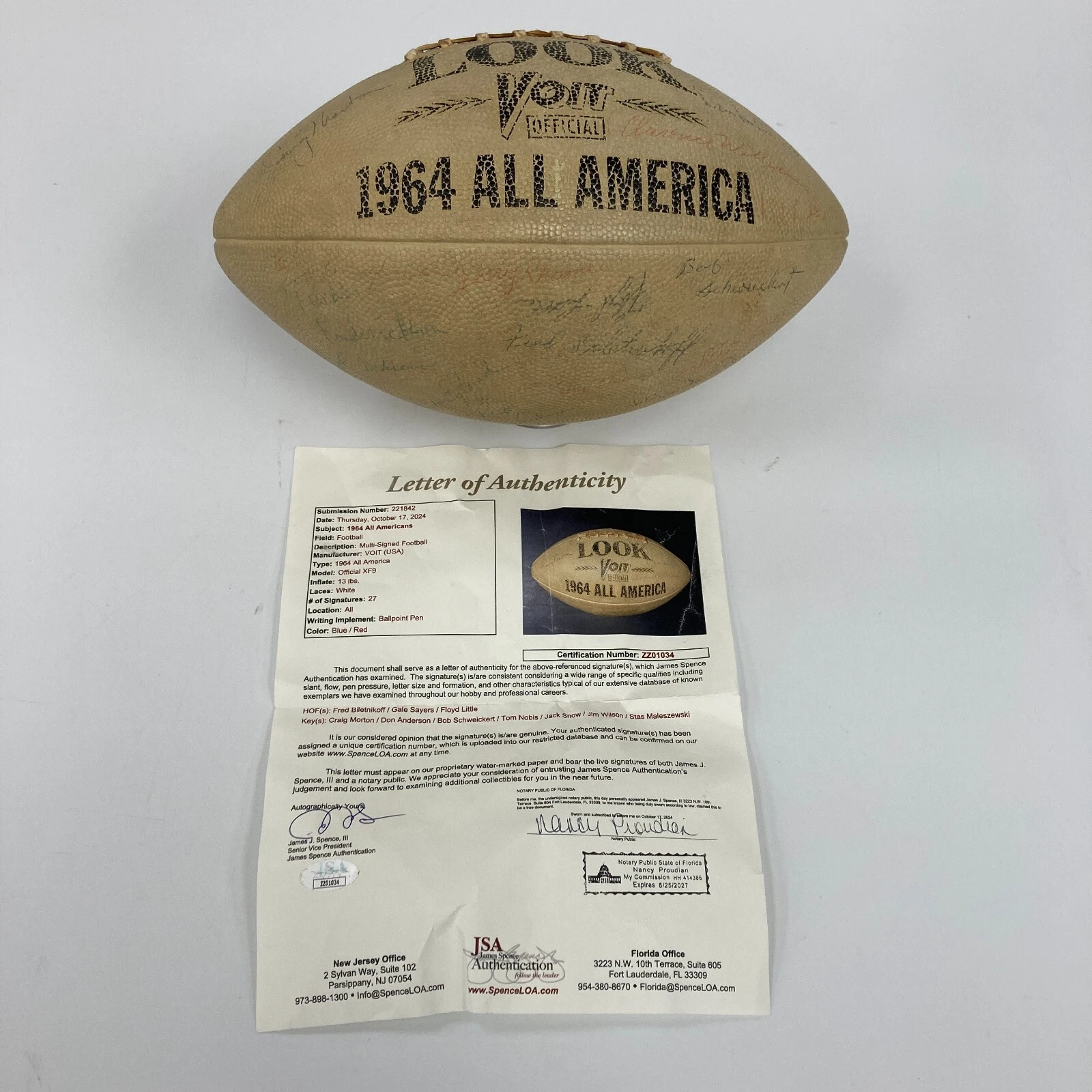 1964 All Americans Team Signed Football Fred Biletnikoff Gale Sayers ...
