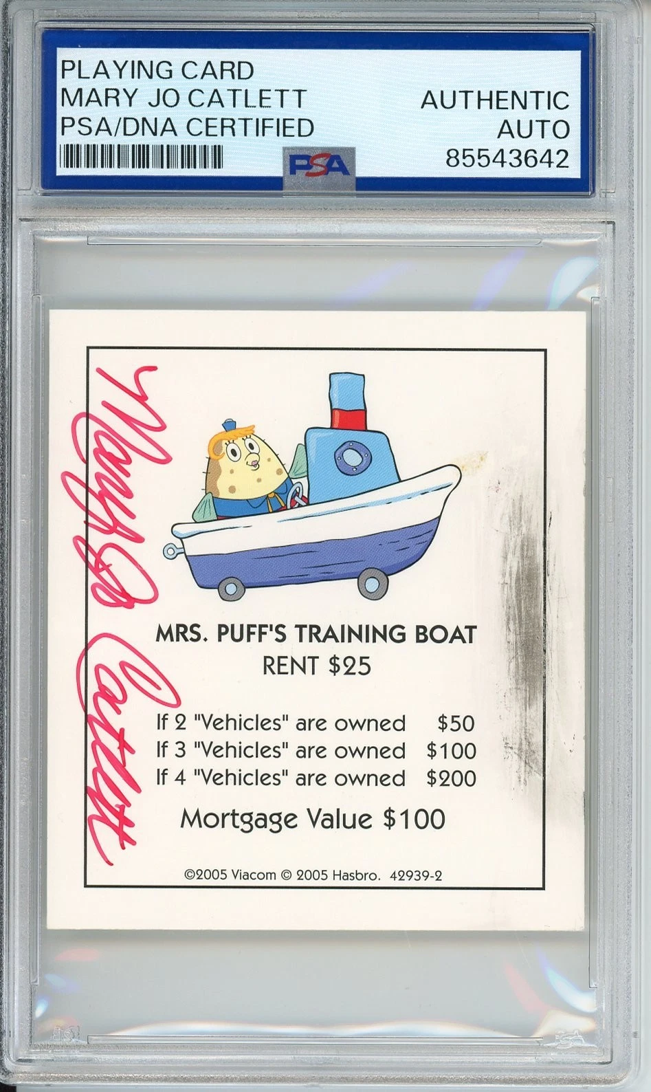 SPONGEBOB SQUAREPANTS MRS. PUFF MONOPOLY CARD SIGNED MARY JO CATLETT PSA DNA COA | Autographia