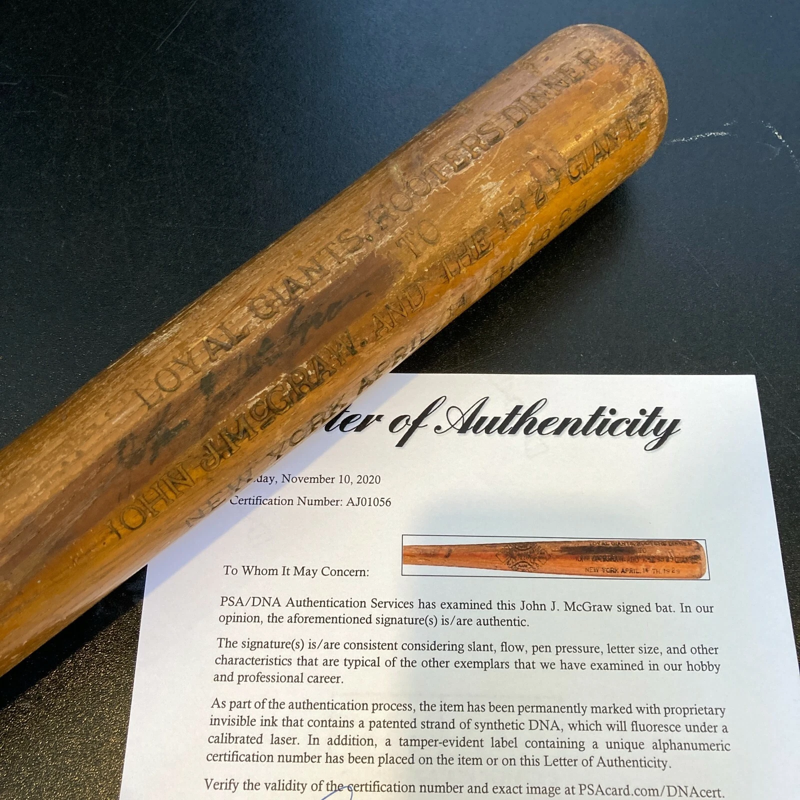 John McGraw Single Signed 1929 Spalding Baseball Bat PSA DNA COA ...