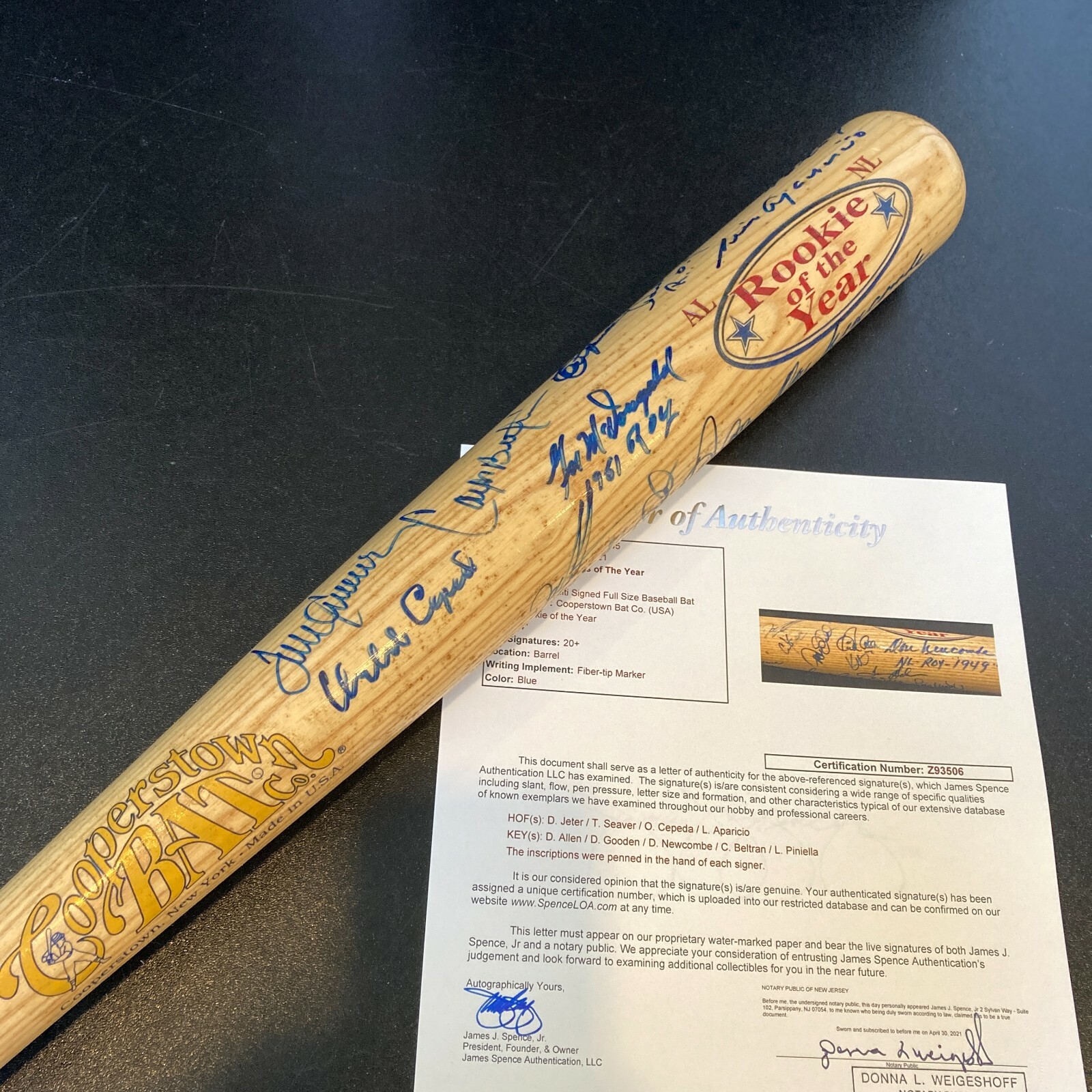 Derek Jeter Tom Seaver Rookie Of The Year Winners Signed Baseball Bat ...