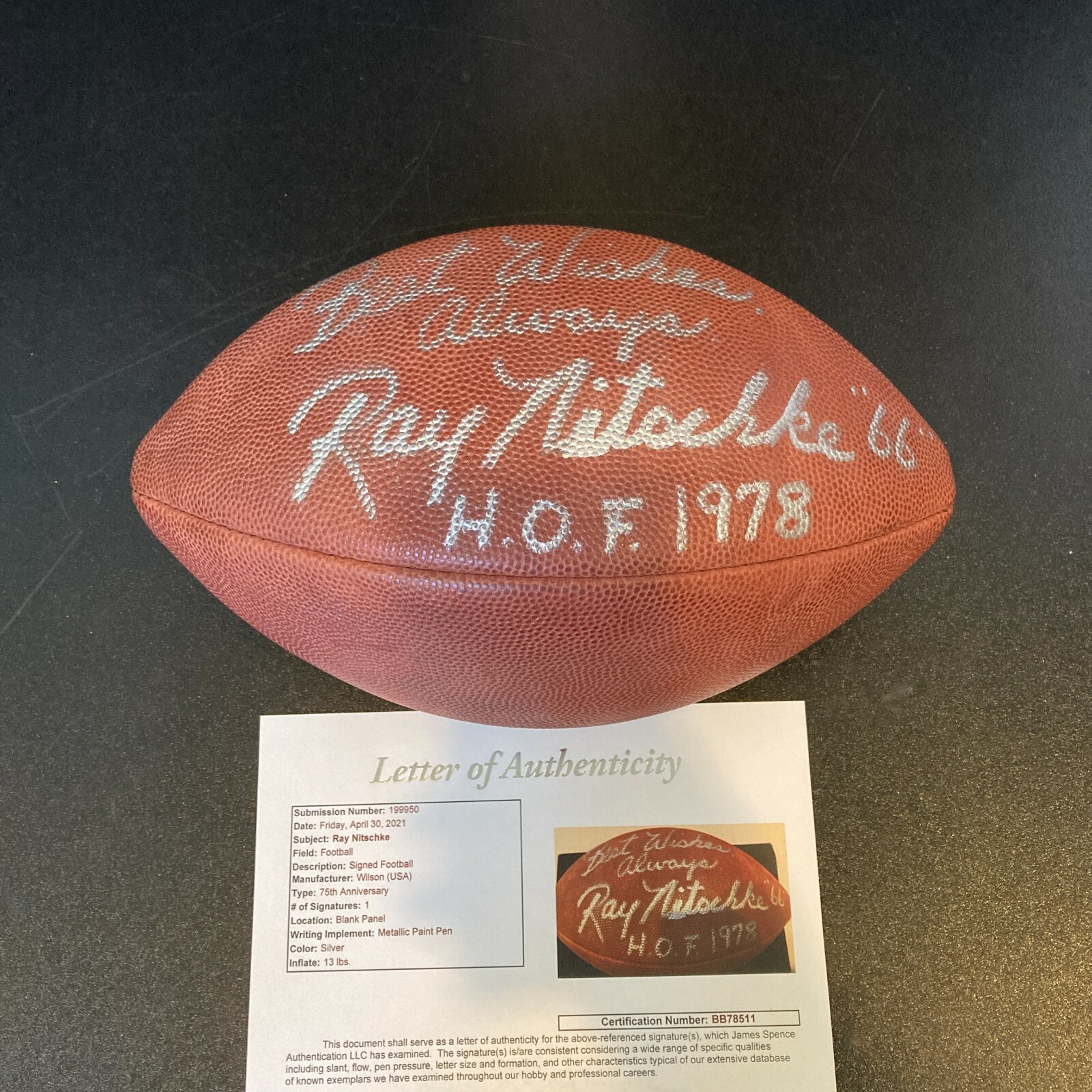 Beautiful Ray Nitschke "#66, HOF 1978" Signed Wilson NFL Game Football ...