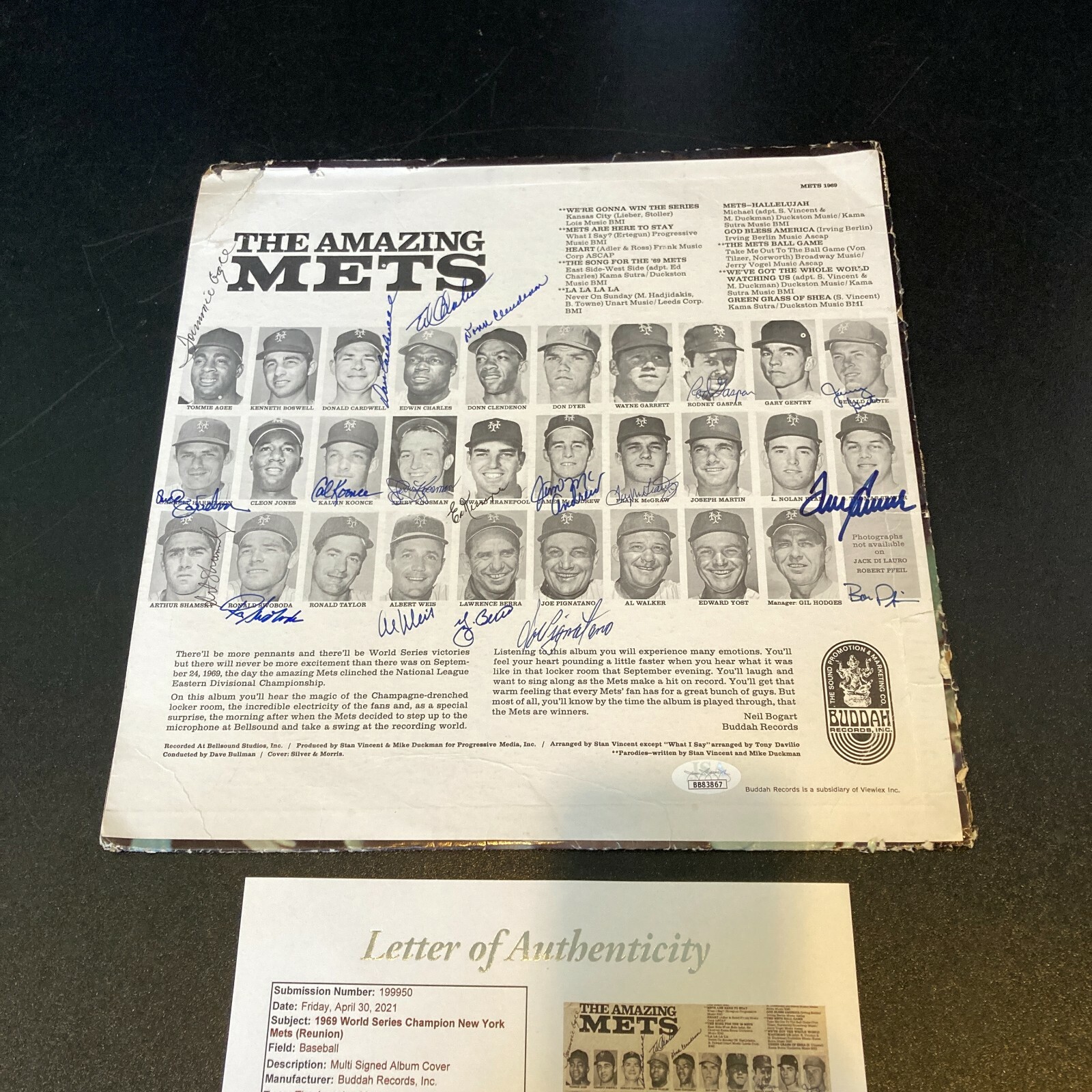 1969 New York Mets WS Champs Team Signed Vintage LP Record Album With ...