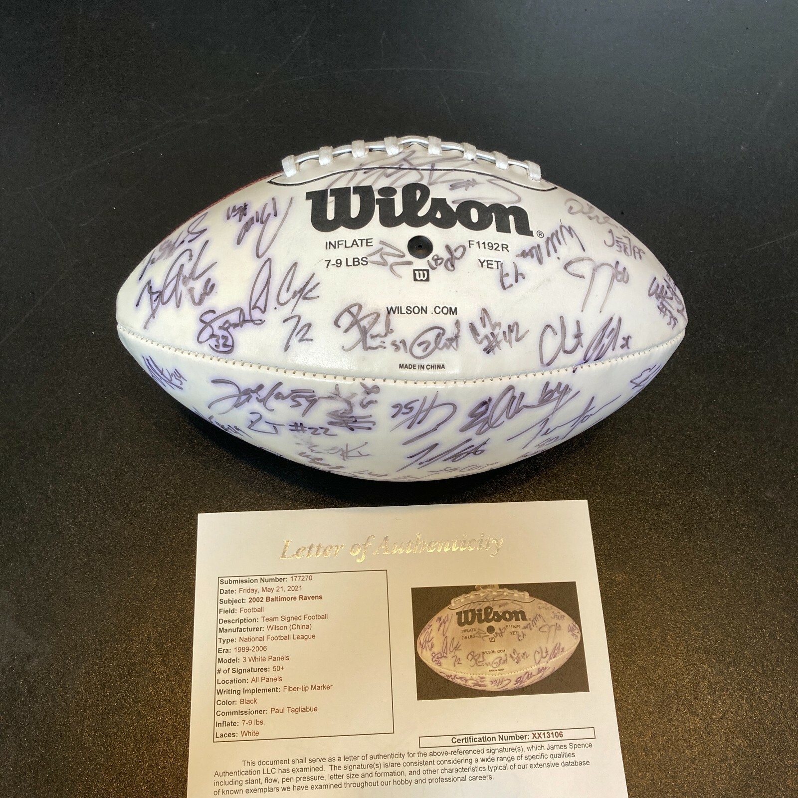2002 Baltimore Ravens Team Signed Wilson NFL Football 50+ Sigs JSA COA ...