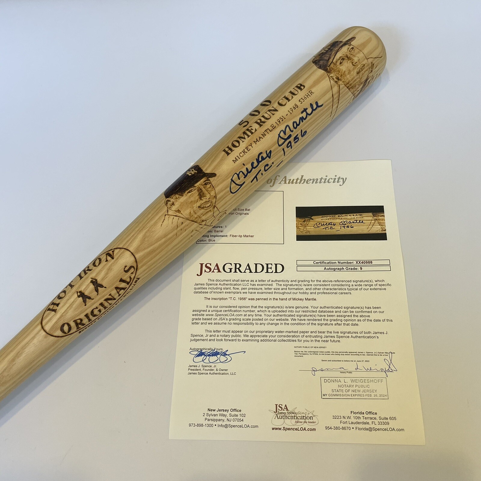 Stunning Mickey Mantle "Triple Crown 1956" Signed Baseball Bat JSA ...