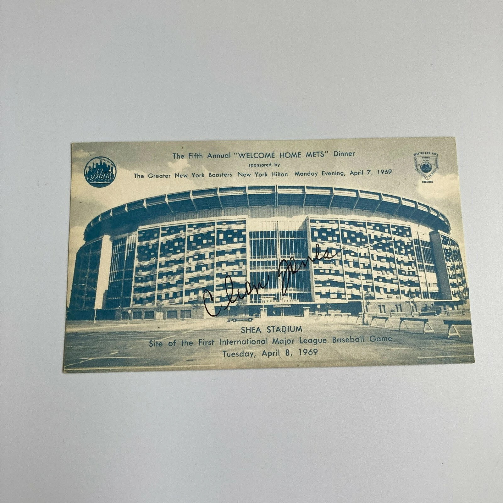 Cleon Jones Twice Signed 1969 New York Mets Shea Stadium Postcard ...