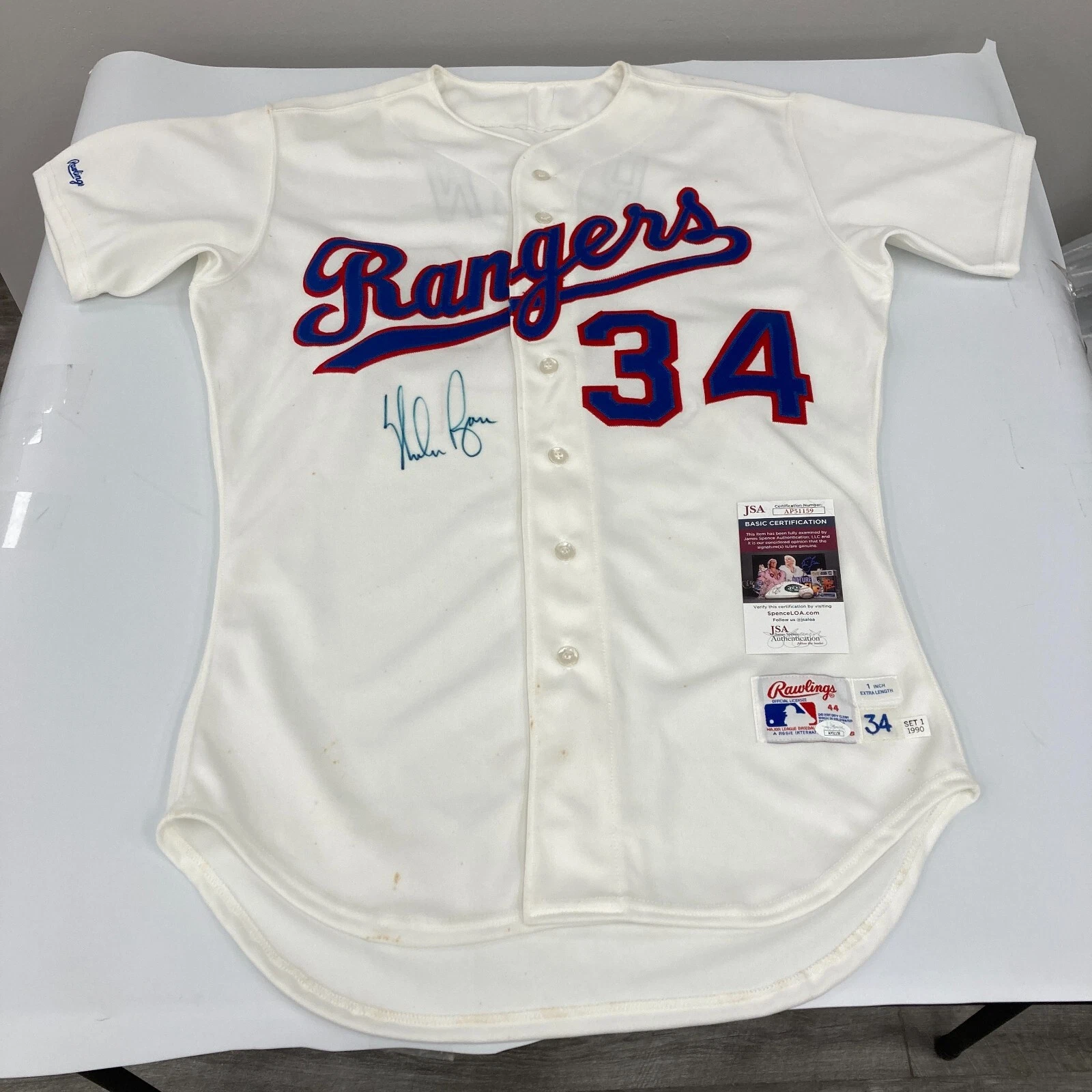 Nolan Ryan Signed Authentic 1990 Texas Rangers Game Model Jersey With ...
