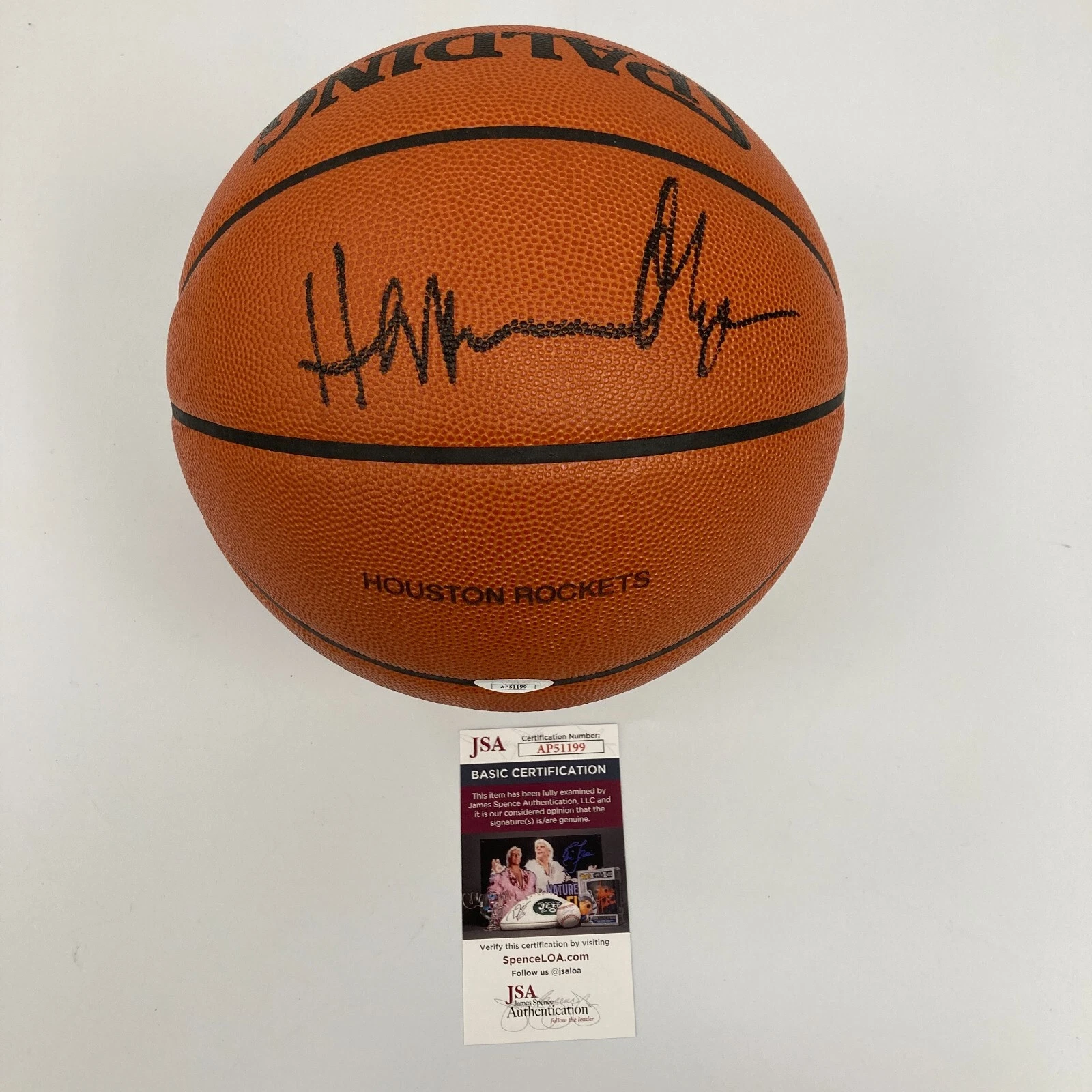 Hakeem Olajuwon Signed Spalding NBA Game Issued Houston Rockets ...