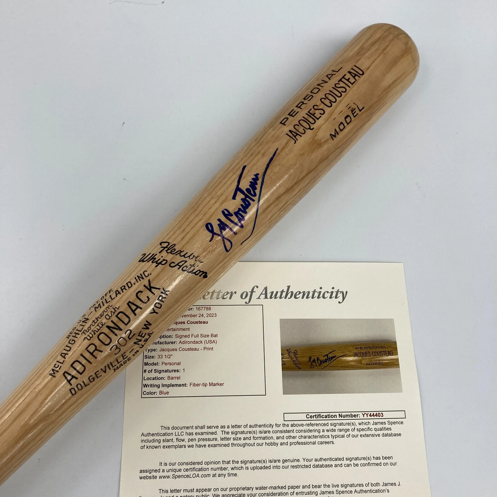 Jacques Cousteau Signed Game Model Baseball Bat Celebrity Auto JSA COA ...