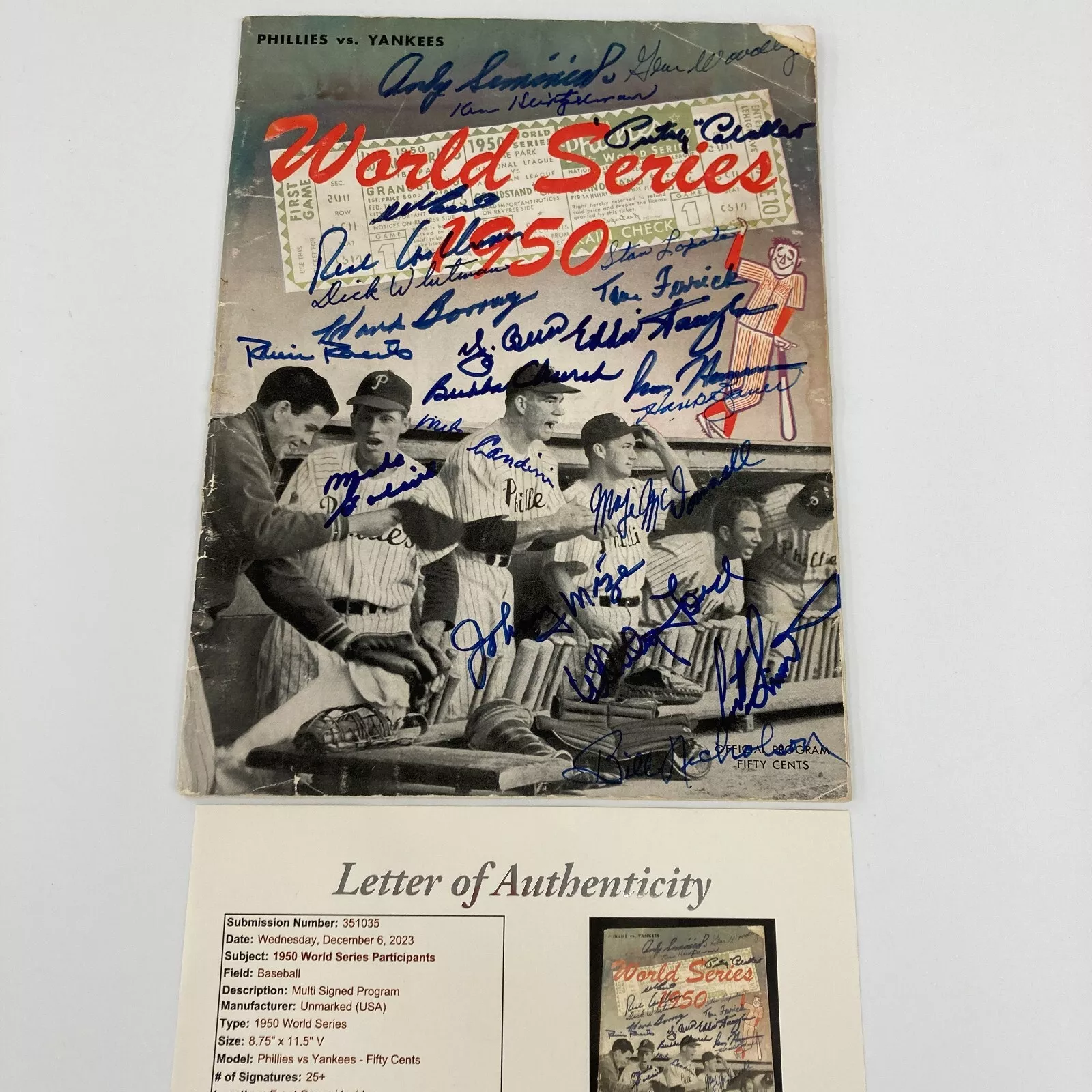 1950 New York Yankees & Philadelphia Phillies Team Signed World Series ...