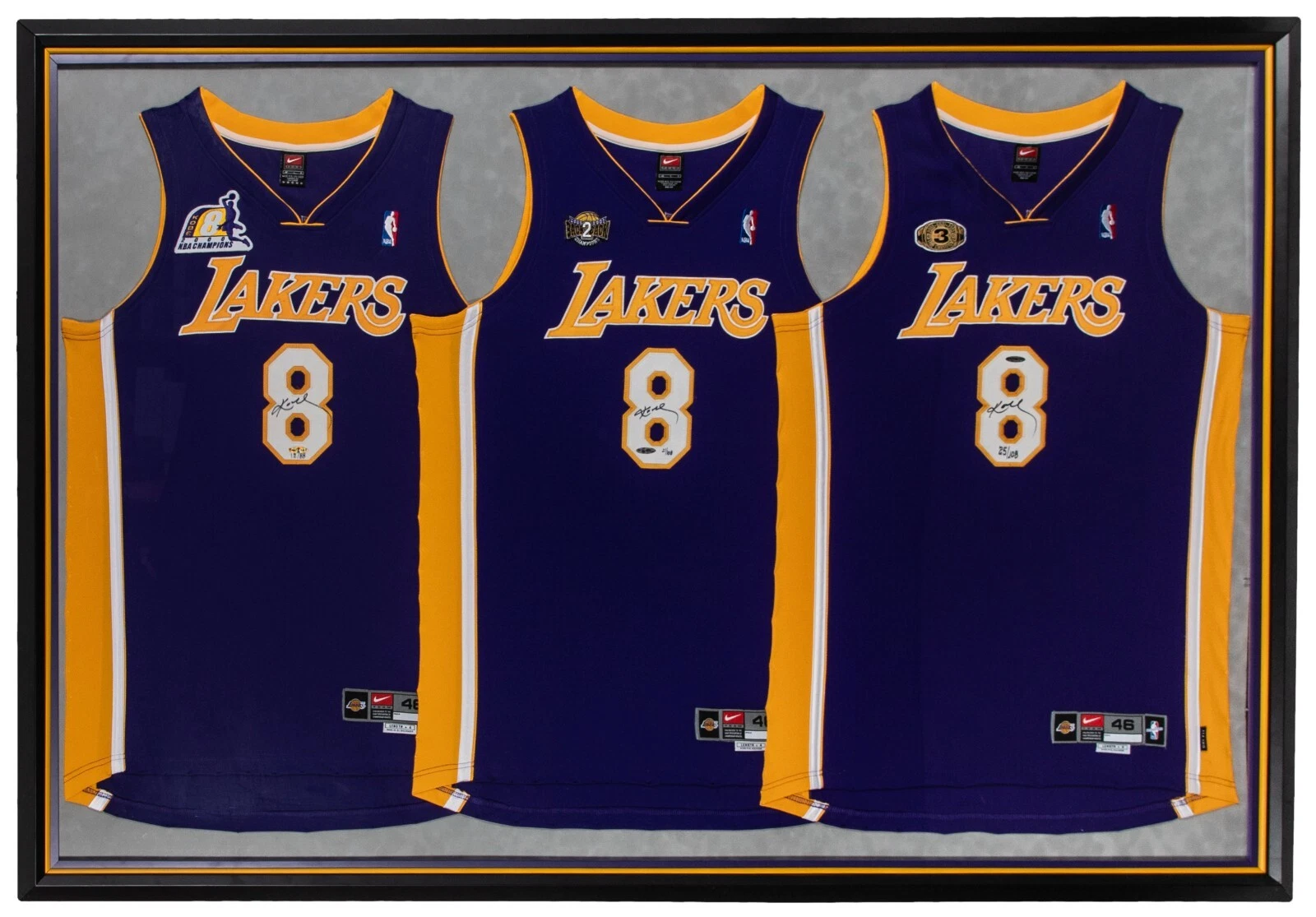 Kobe Bryant 3 Signed NBA Finals Los Angeles Lakers Jerseys Display UDA ...