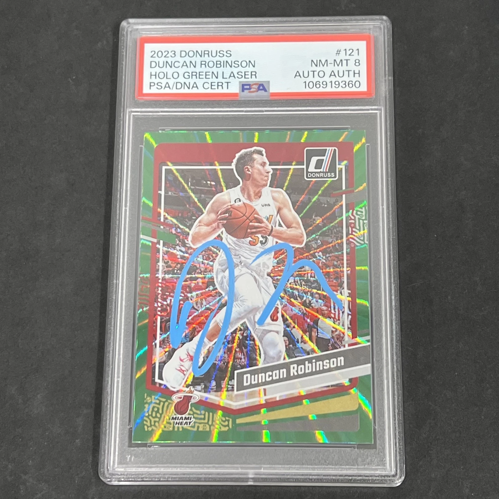 2023 Panini Donruss Green Laser #121 Duncan Robinson signed card PSA 8 ...