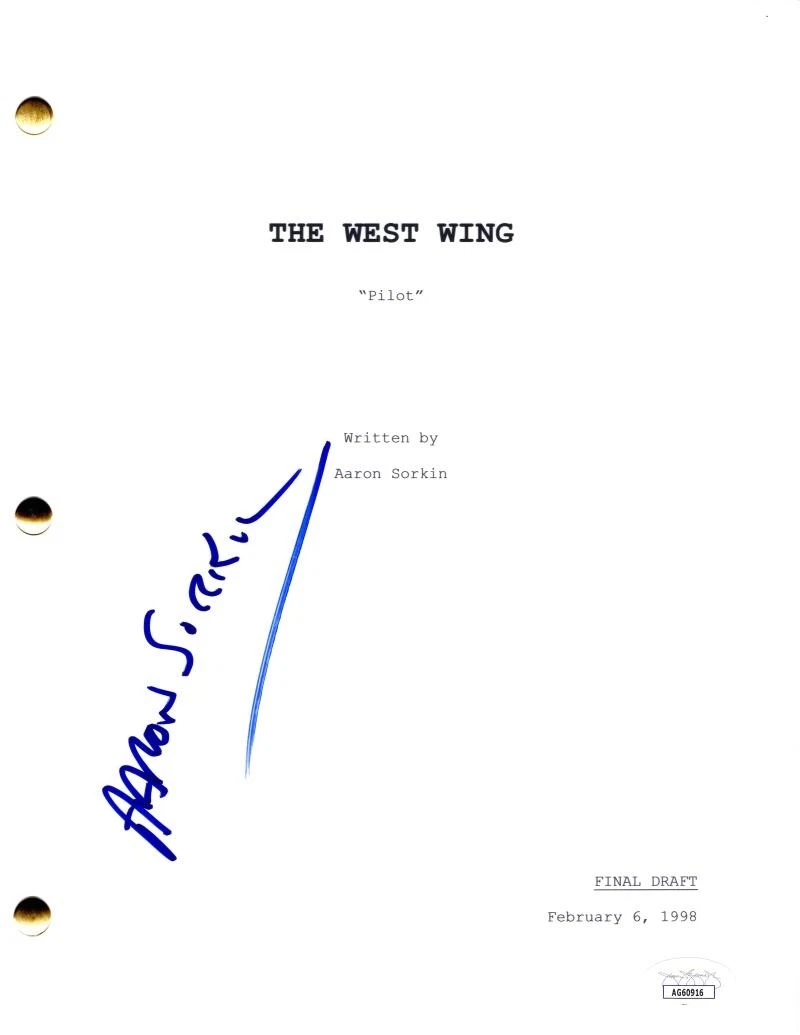 Aaron Sorkin Signed Autograph The West Wing Pilot Script Screenplay w ...