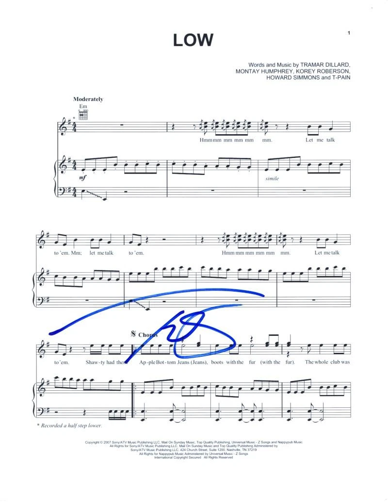 Flo Rida Signed Autograph Low Sheet Music - Mail on Sunday Chart ...