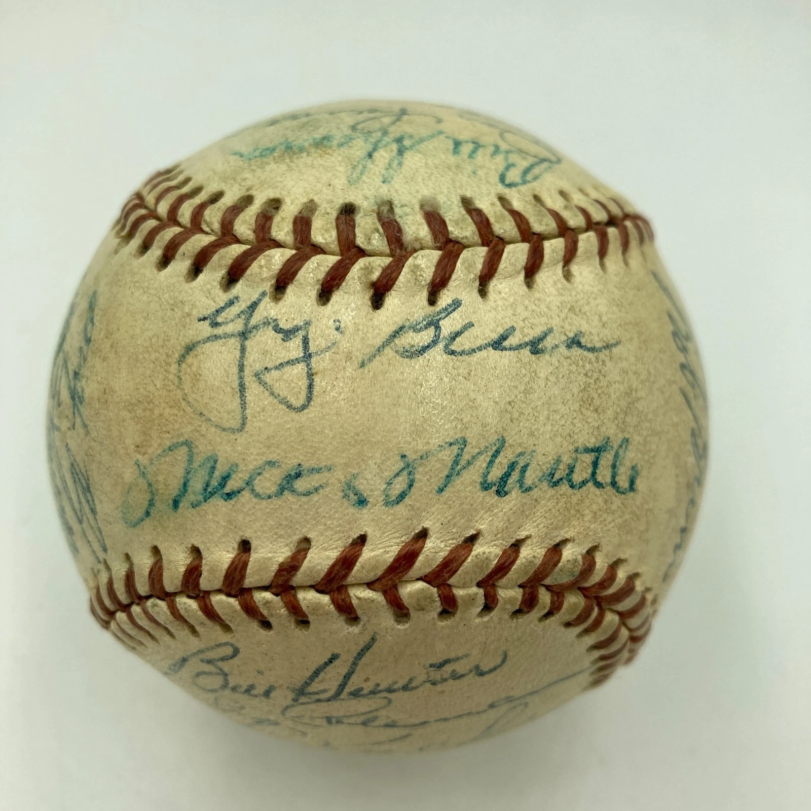 1956 Yankees World Series Champs Team Signed Baseball Mickey Mantle PSA ...
