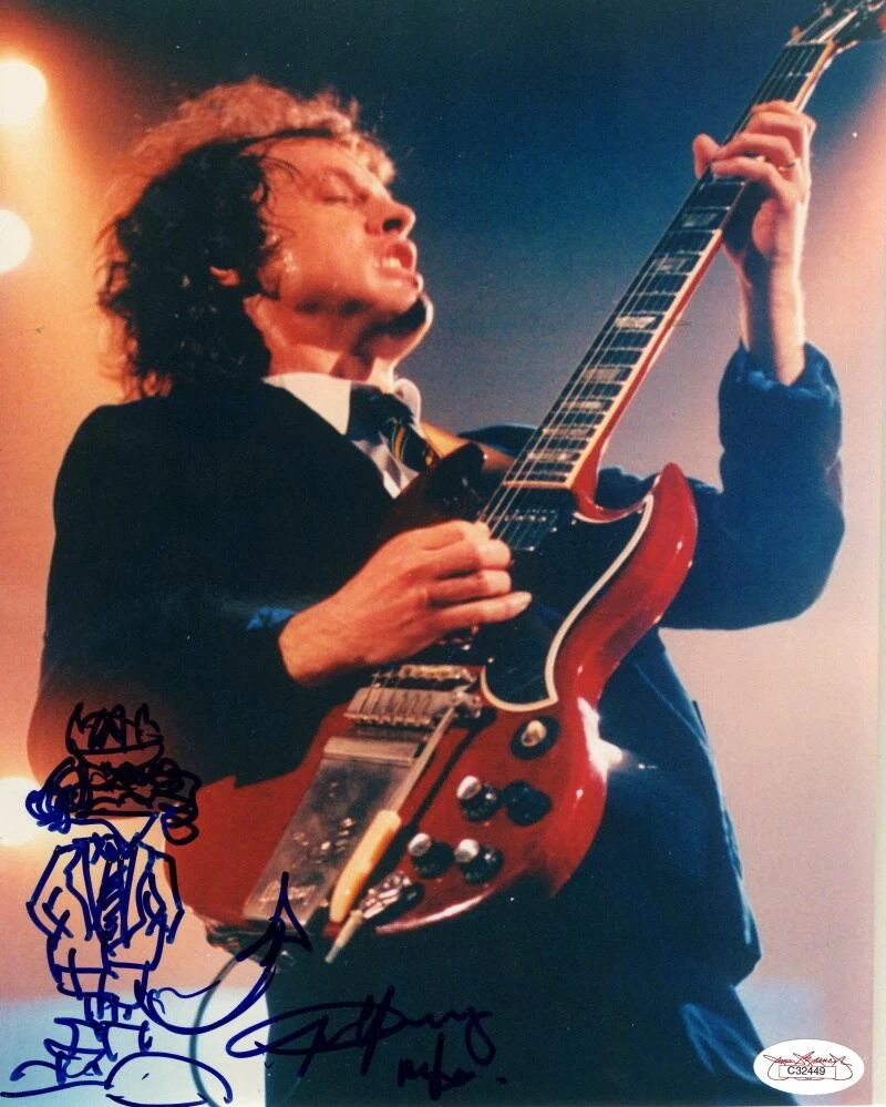 Angus Young AC/DC Signed Autograph 8x10 Photo with Amazing Original Art ...