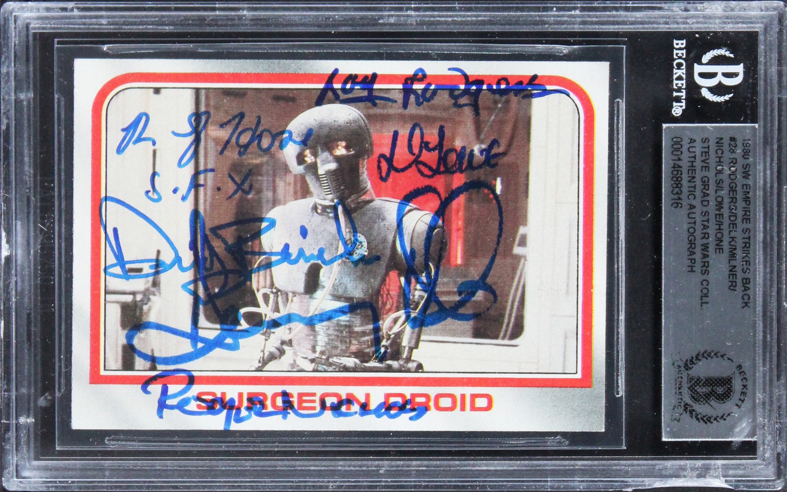Star Wars (6) Delk, Nichols, Milner +3 Signed 1980 SW ESB #28 Card BAS ...