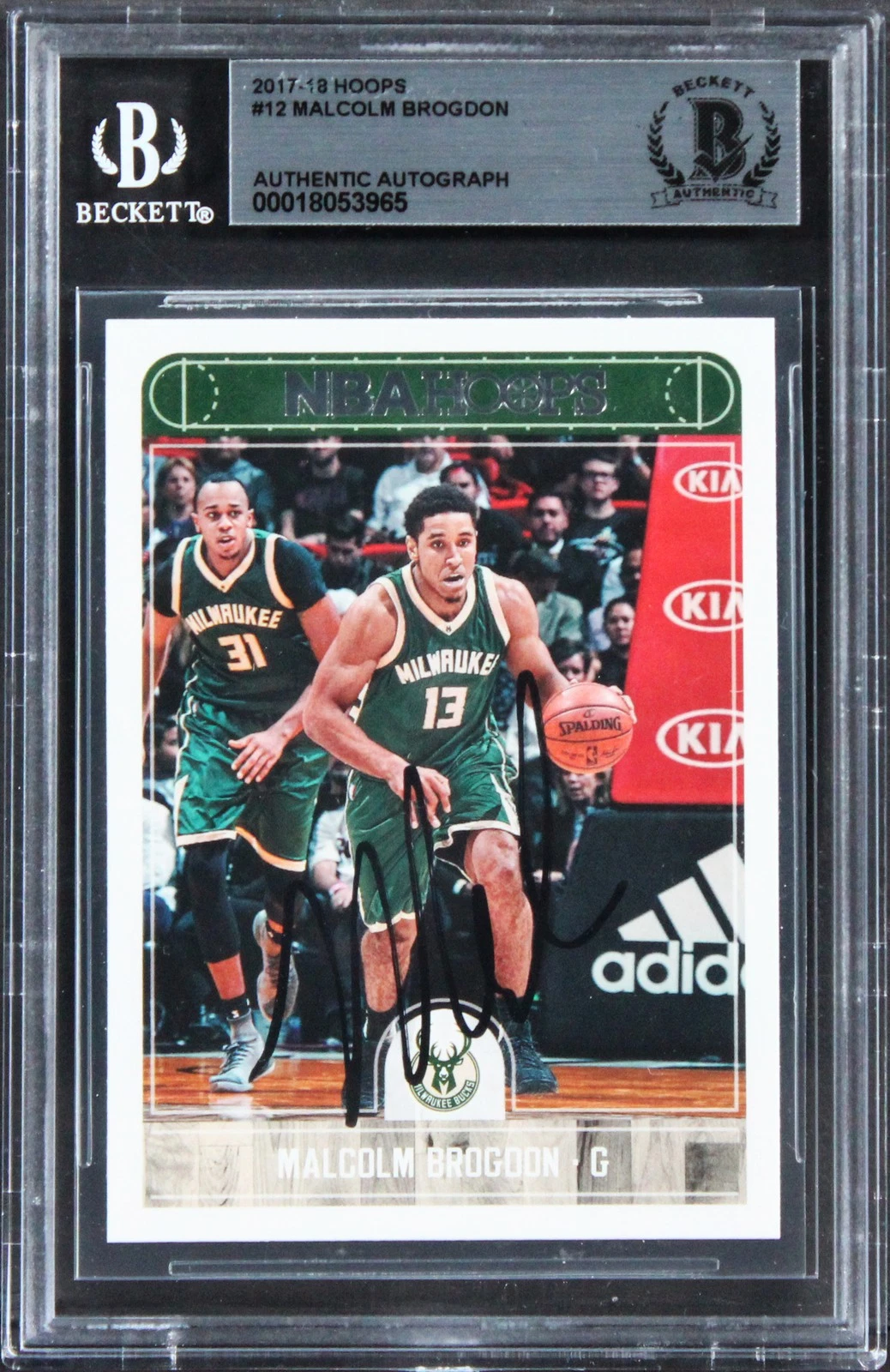 Bucks Malcolm Brogdon Authentic Signed 2017 Hoops #12 Card BAS Slabbed | Autographia