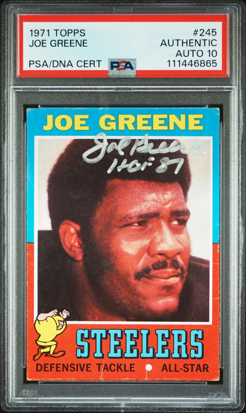 Steelers Joe Greene "HOF 87" Signed 1971 Topps #245 RC Card Auto 10 ...