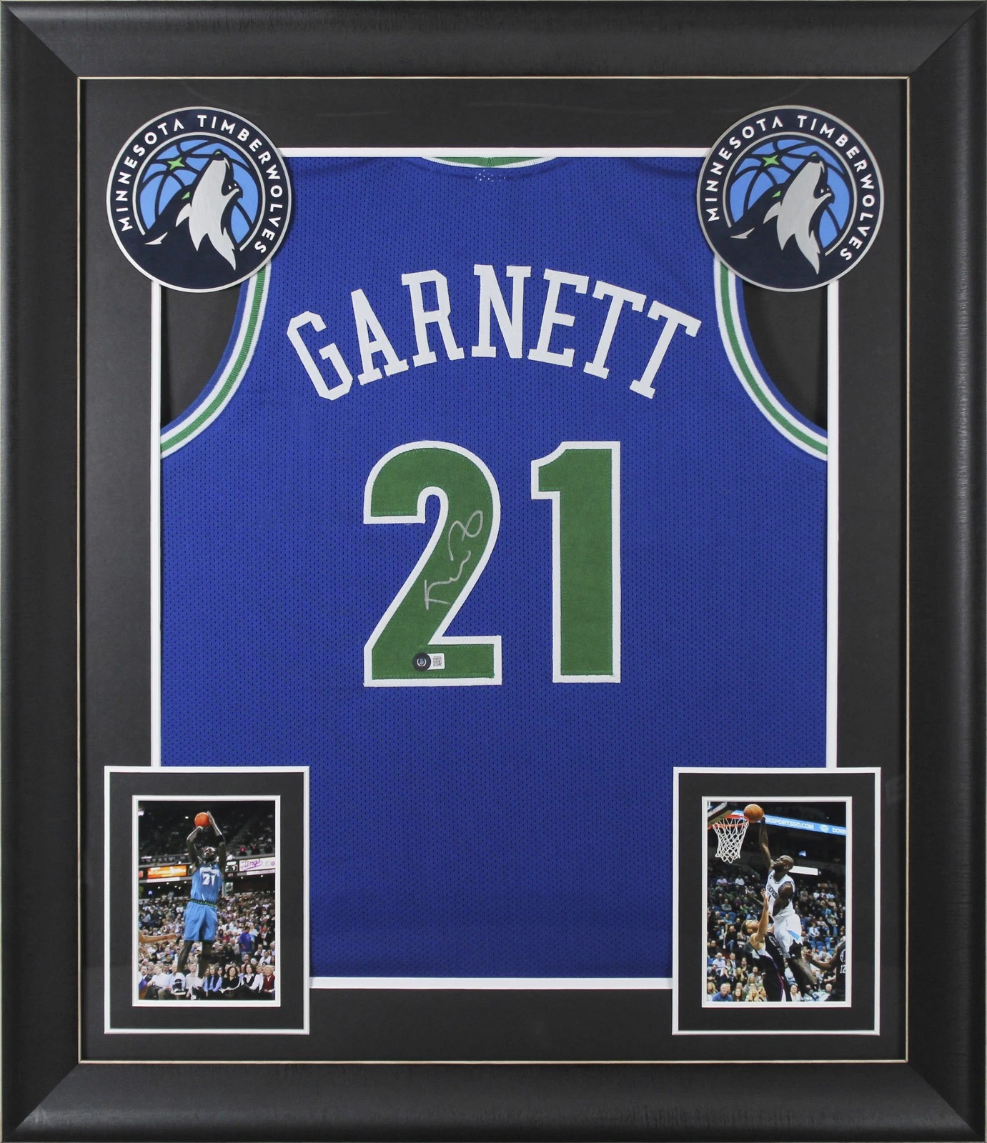 Kevin Garnett Authentic Signed Blue Throwback Pro Style Framed Jersey BAS Wit | Autographia