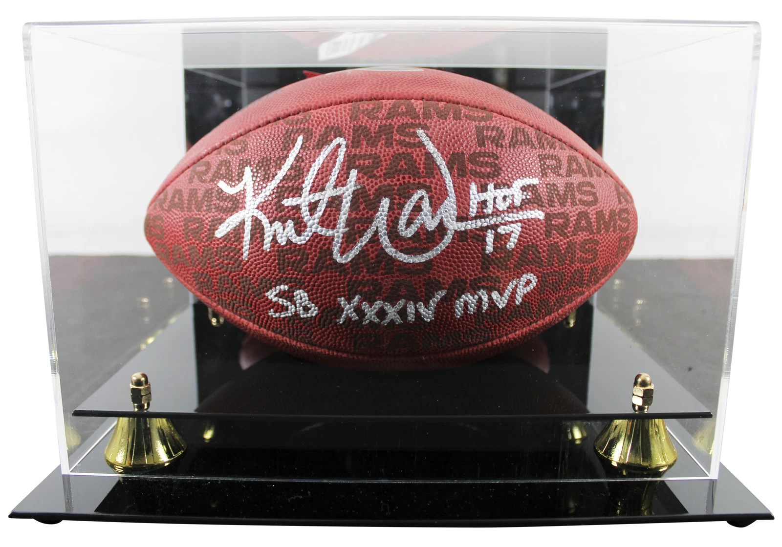 Rams Kurt Warner "2x Insc" Signed "Duke" Team Showcase Football W/ Case ...