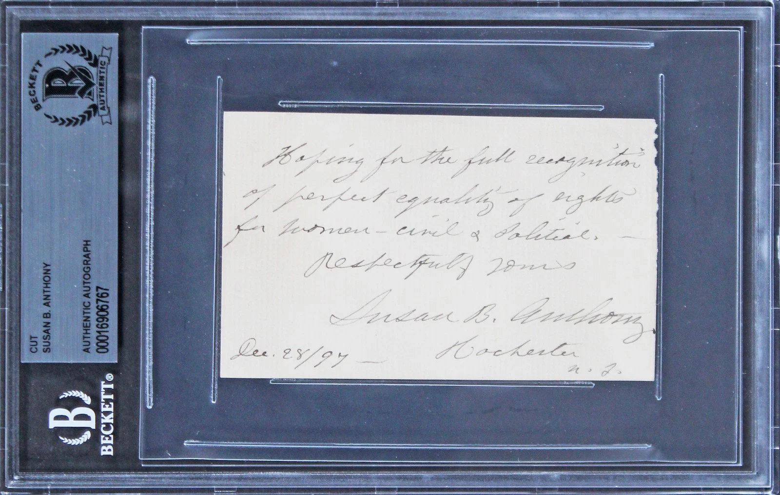 Susan B. Anthony "Vote for Woman Suffrage" Signed 2.5x4 Cut Signature ...