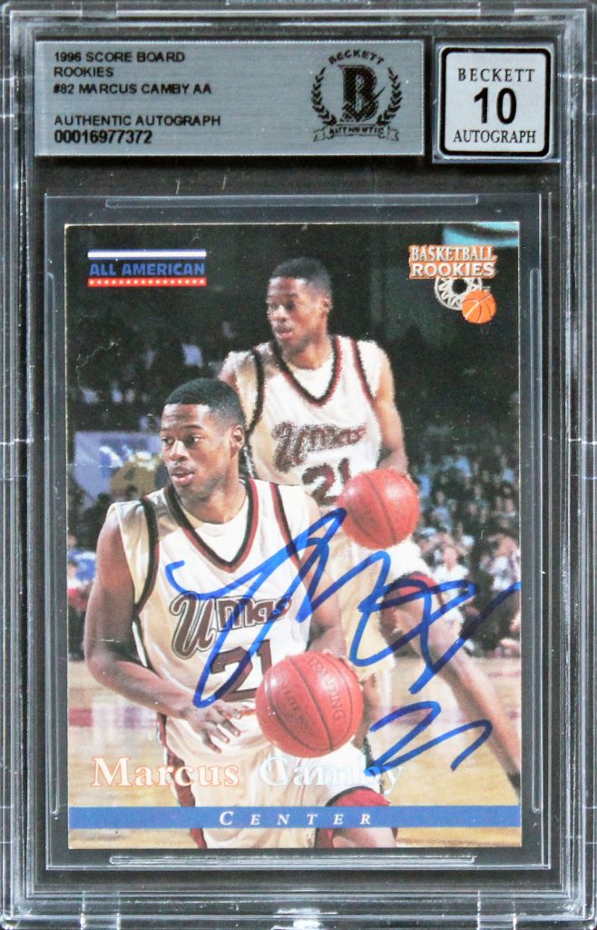 Raptors Marcus Camby Signed 1996 Score Board #82 Rookie Card Auto 10 ...