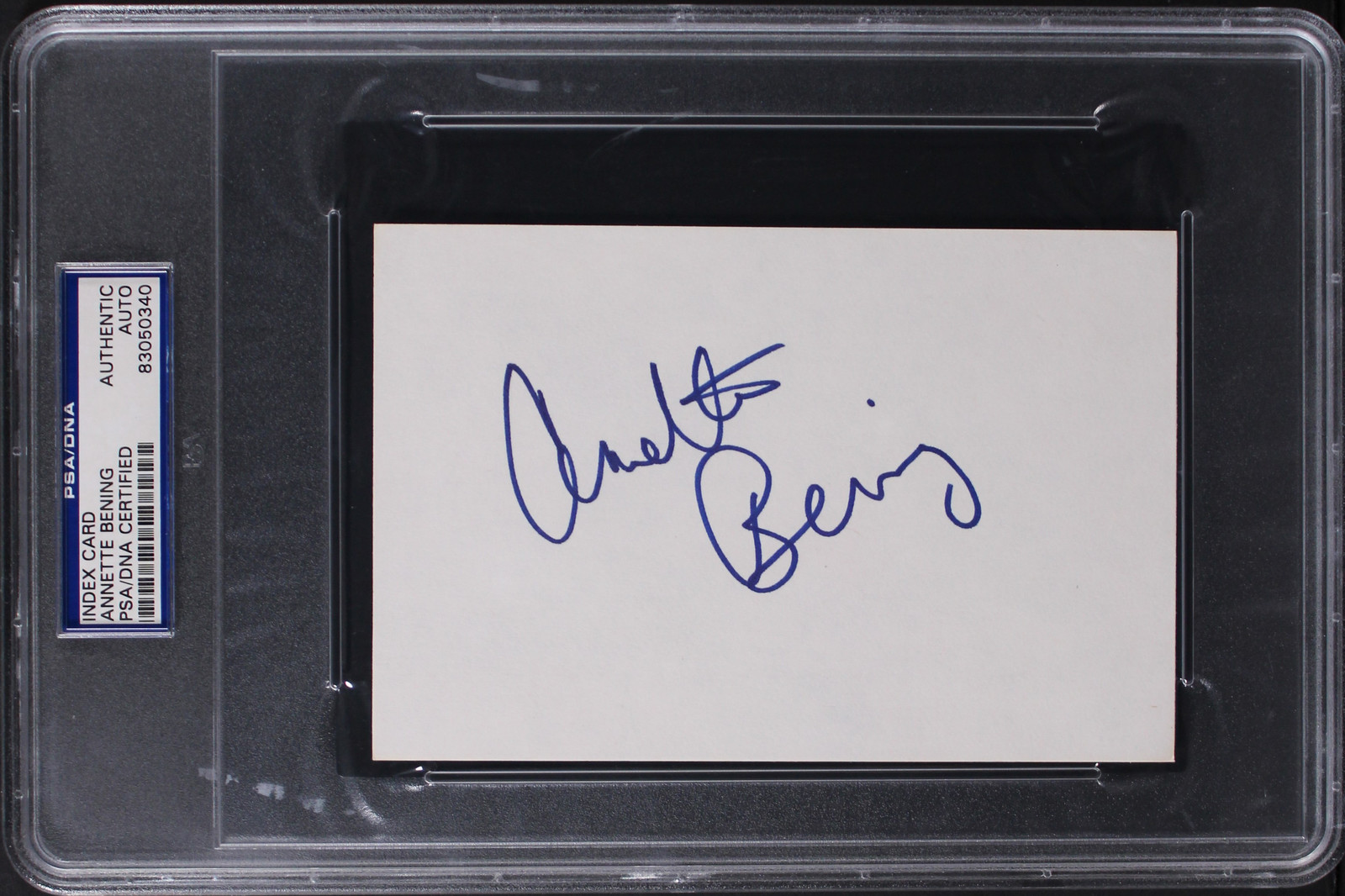 Annette Bening American Beauty Authentic Signed 4x6 Index Card PSA/DNA Slabbed | Autographia