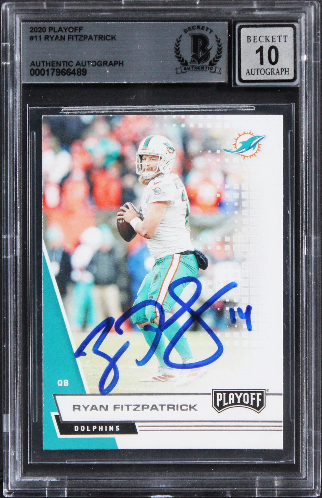 Dolphins Ryan Fitzpatrick Signed 2020 Playoff #11 Card Auto 10! BAS ...