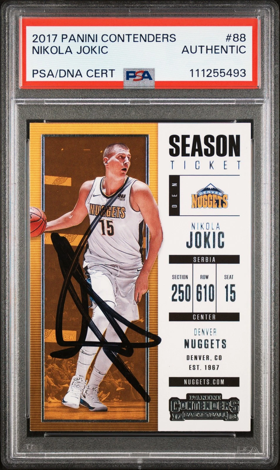 Nuggets Nikola Jokic Authentic Signed 2017 Panini Contenders #88 Card ...