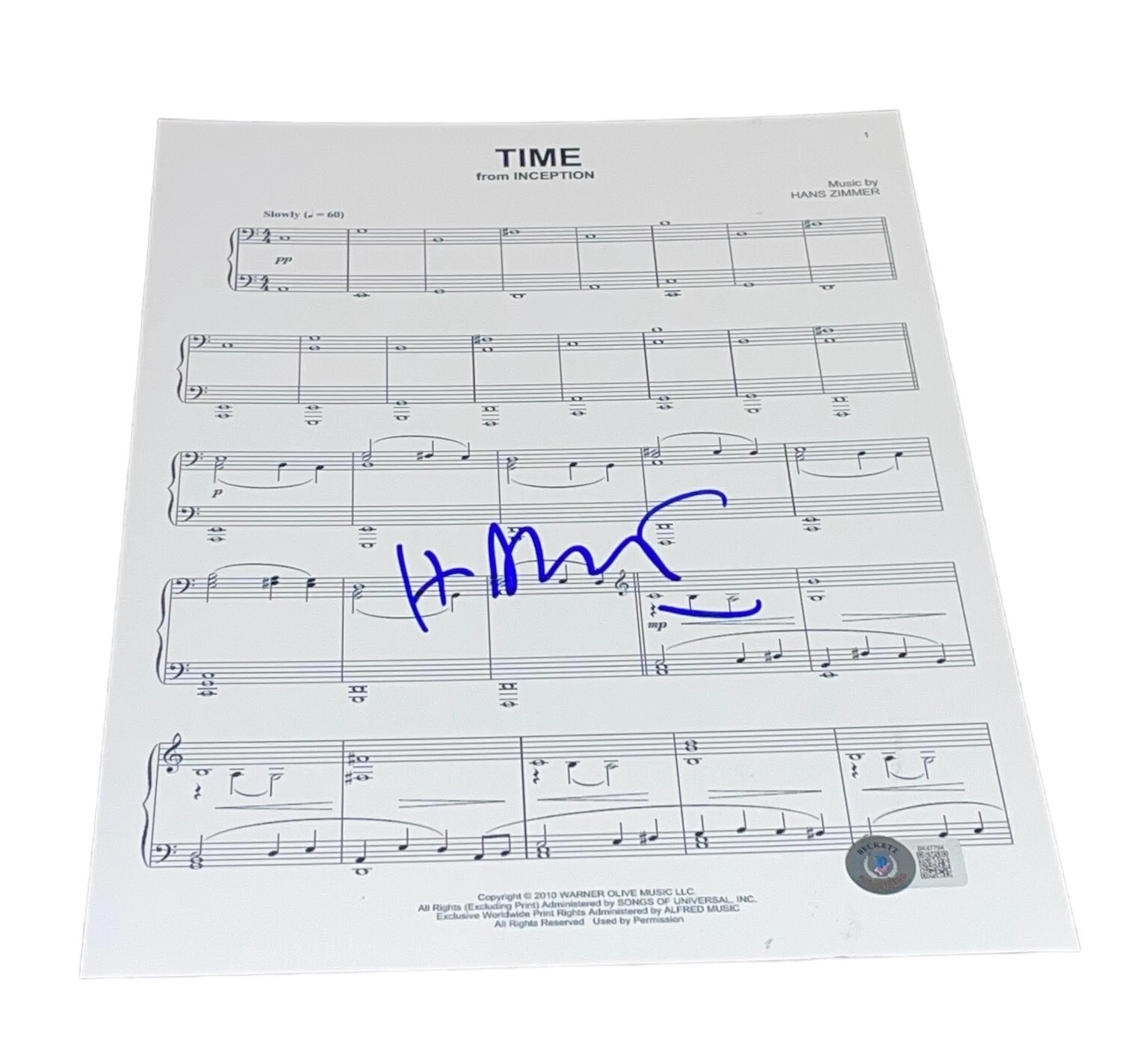 Hans Zimmer Signed Autograph Inception Time Lyric Sheet Music Beckett ...