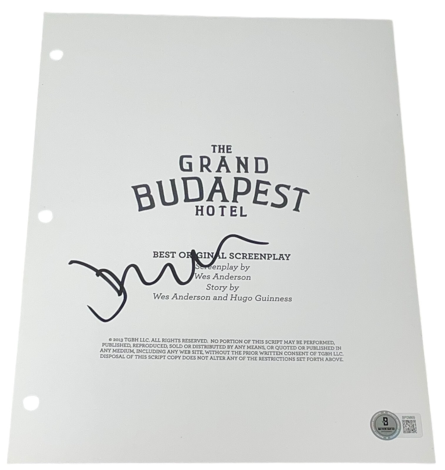 Tilda Swinton Signed Autograph Grand Budapest Hotel Script Screenplay ...