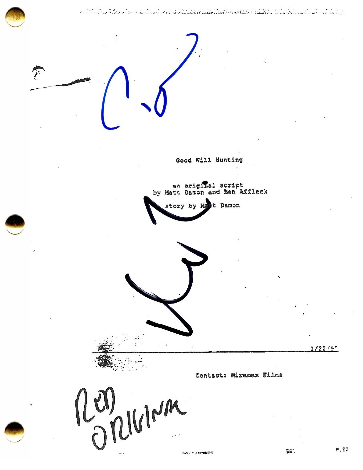 Ben Affleck Matt Damon Signed Good Will Hunting Full Script Authentic ...