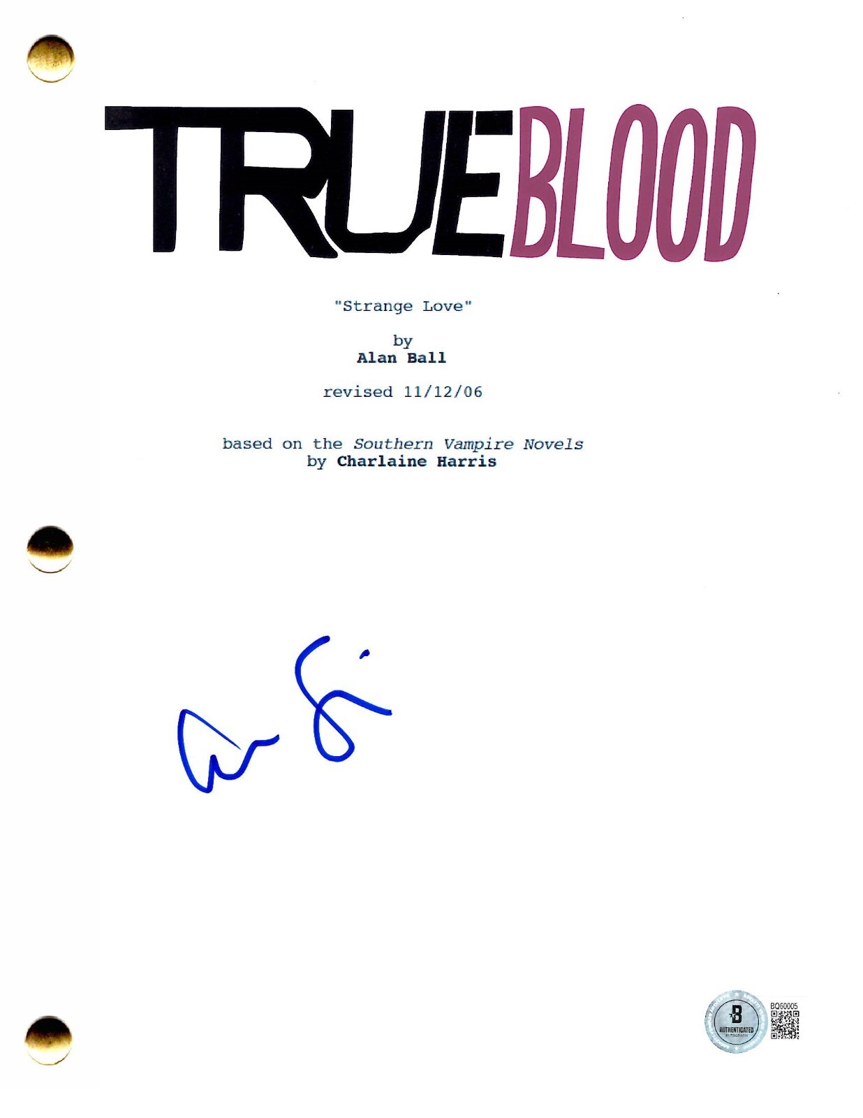 Alexander Skarsgård Signed True Blood Pilot Script Authentic Autograph ...