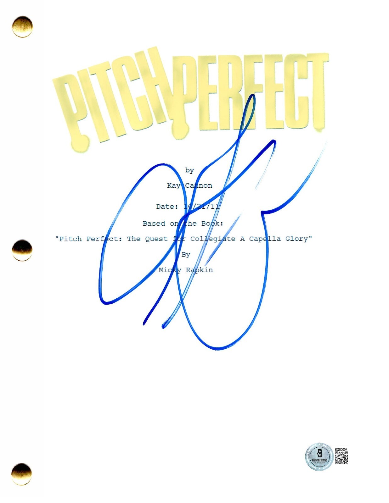 Anna Kendrick Signed Pitch Perfect Script Authentic Autograph Beckett ...