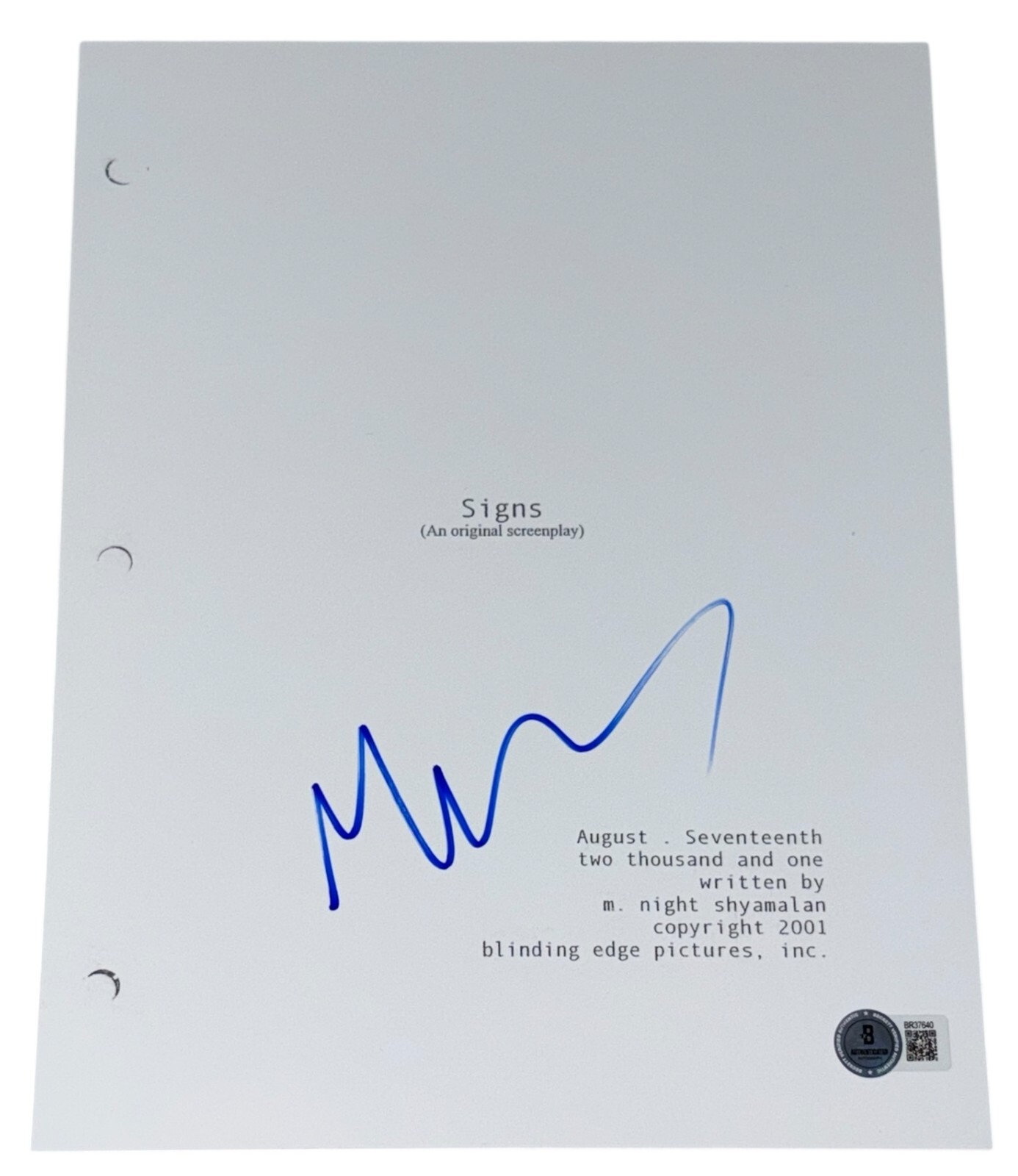 M. Night Shyamalan Signed Autograph Signs Full Movie Script Screenplay ...