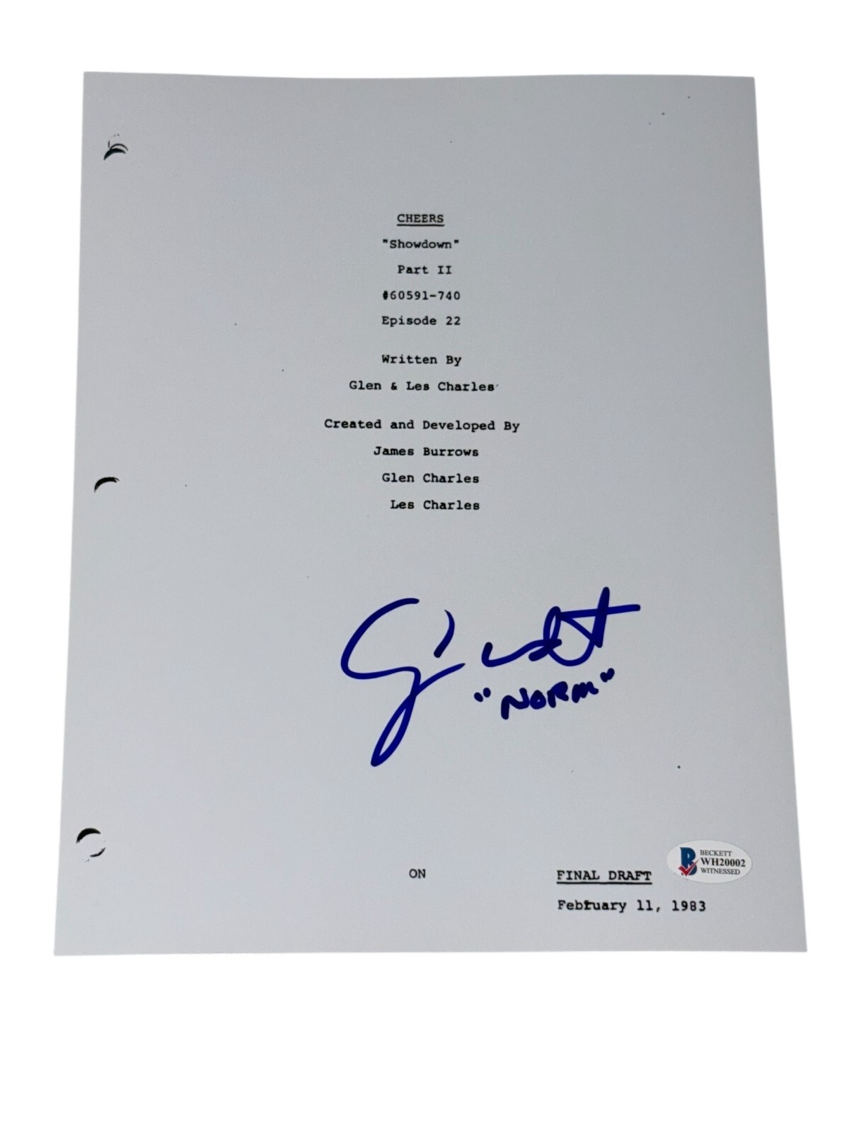 George Wendt Signed Autograph Cheers Script Full TV Episode Norm ...