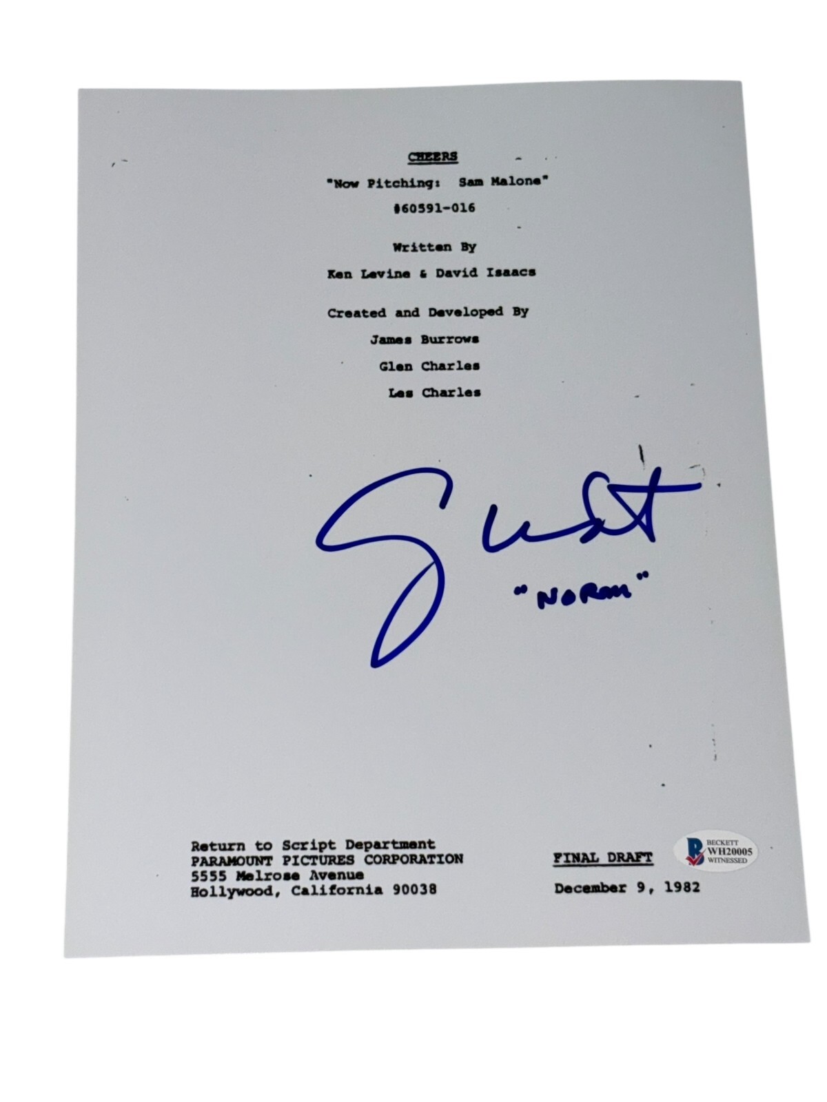 George Wendt Signed Autograph Cheers Script Full TV Episode Norm ...