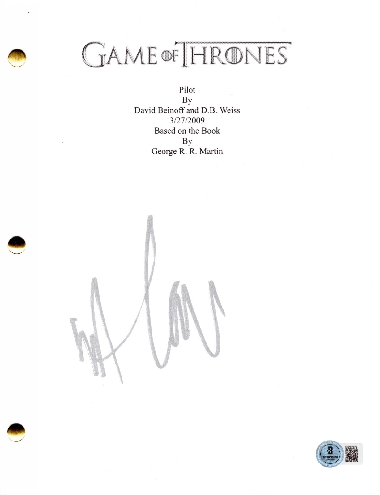 Kit Harington Signed Game of Thrones Pilot Script Authentic Autograph ...