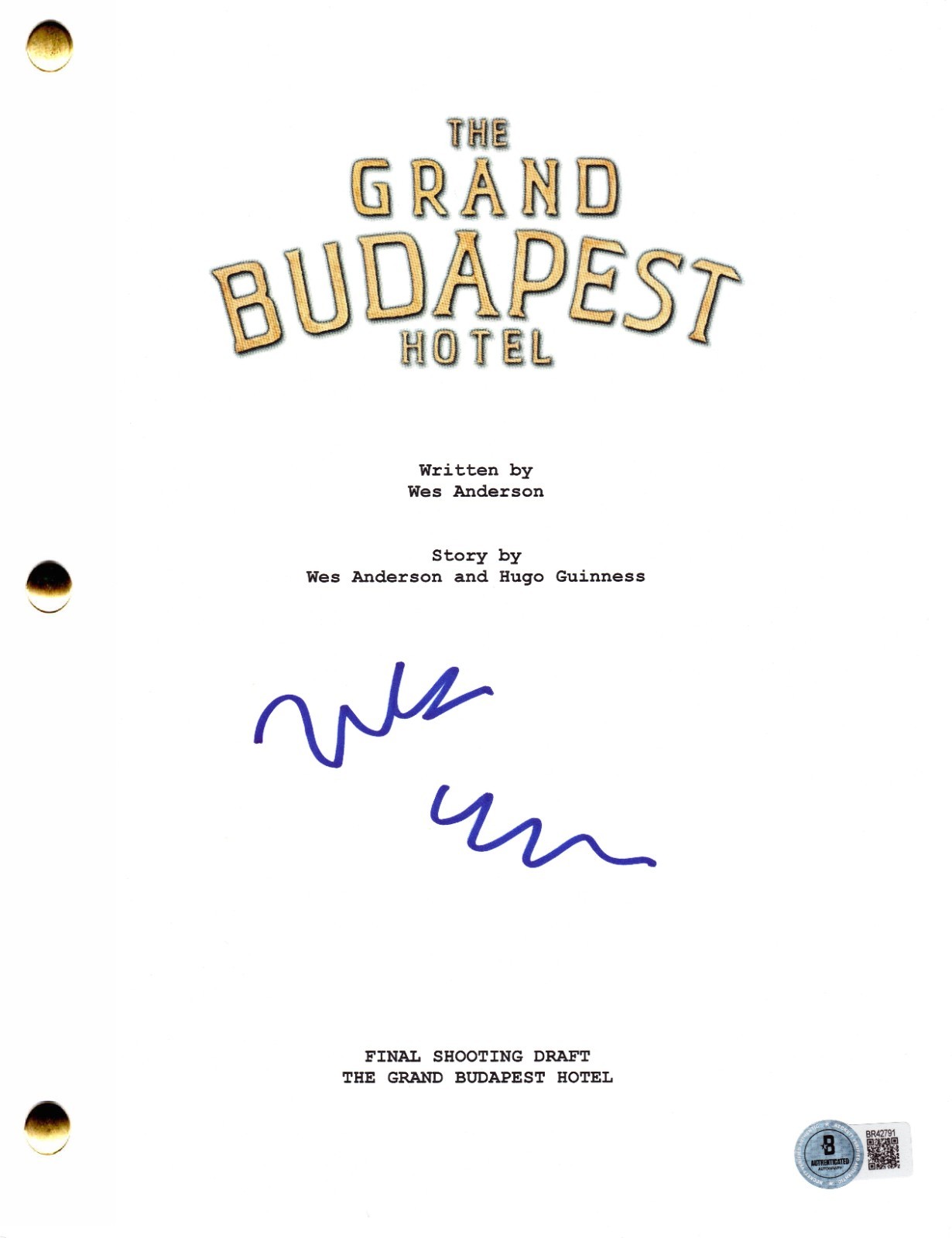WES ANDERSON SIGNED THE GRAND BUDAPEST HOTEL SCRIPT AUTHENTIC AUTOGRAPH ...