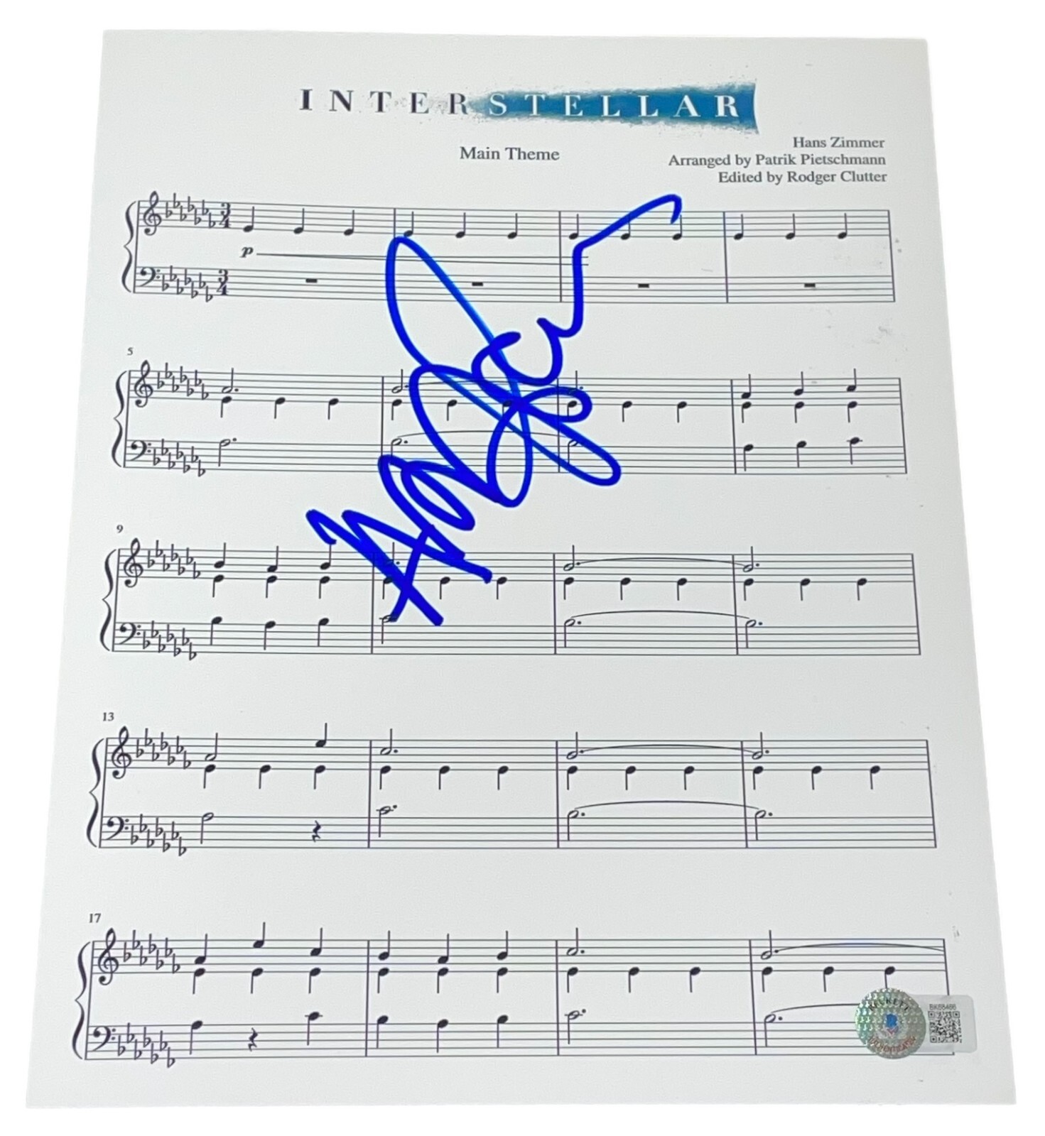 Hans Zimmer Signed Autograph Sheet Music Interstellar Main Theme ...