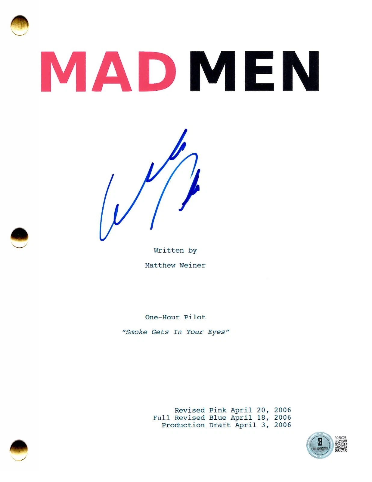 Elisabeth Moss Signed Mad Men Pilot Script Authentic Autograph Beckett ...