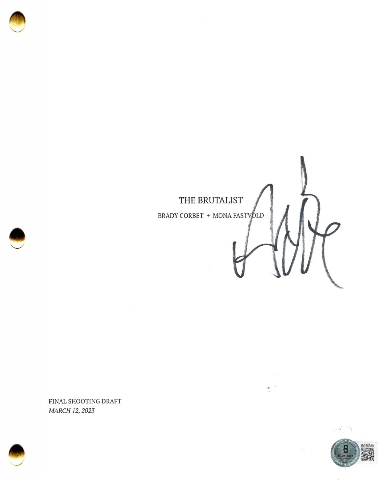 Adrien Brody Signed The Brutalist Full Script Authentic Autograph ...