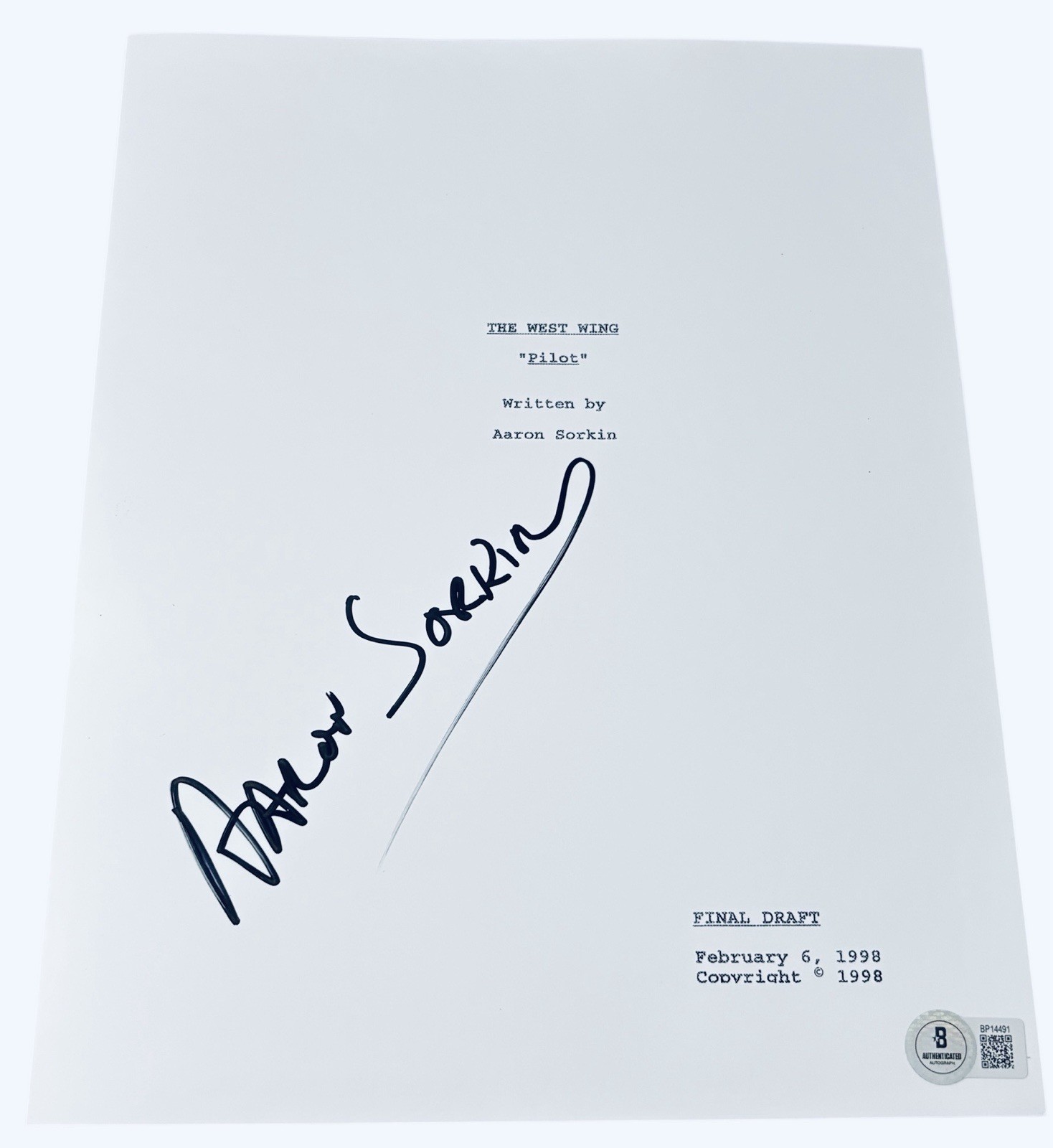 Aaron Sorkin Signed Autograph The West Wing "Pilot" Full Episode Script ...