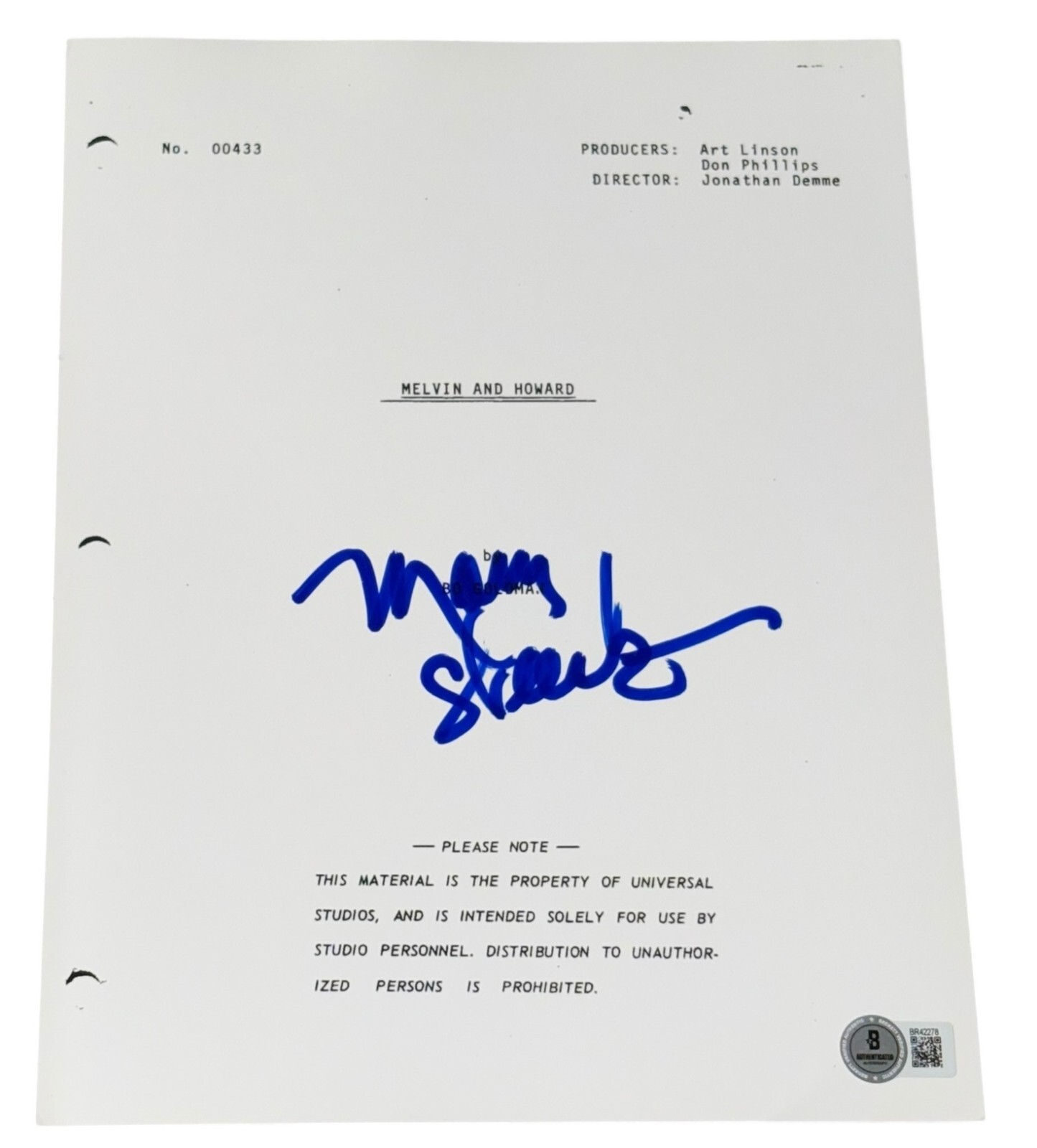 Mary Steenburgen Signed Autograph Melvin and Howard Script Screenplay ...