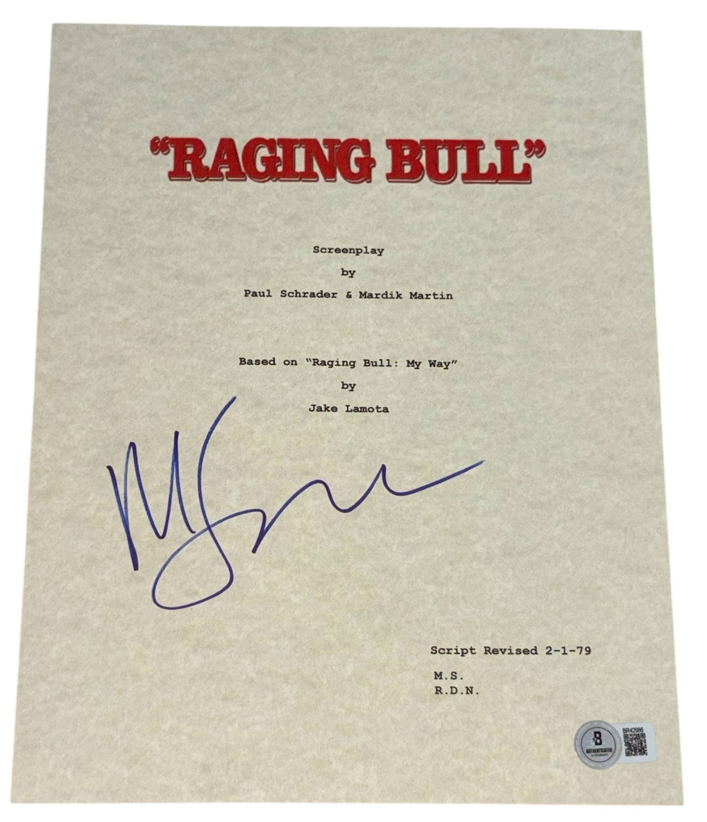 Martin Scorsese Signed Autograph Raging Bull Full Script Screenplay ...
