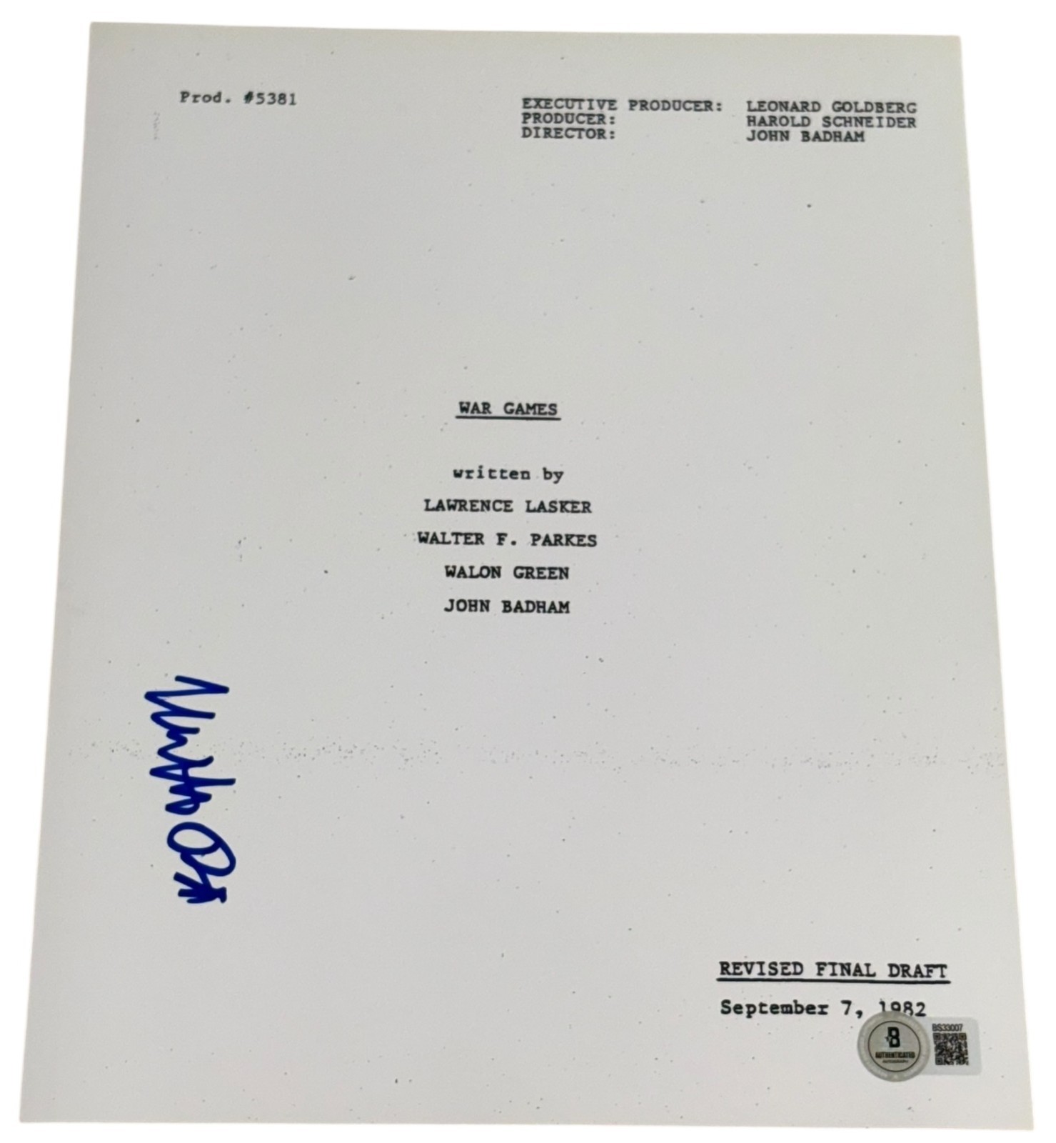 Matthew Broderick Signed Autograph War Games Movie Script Screenplay ...