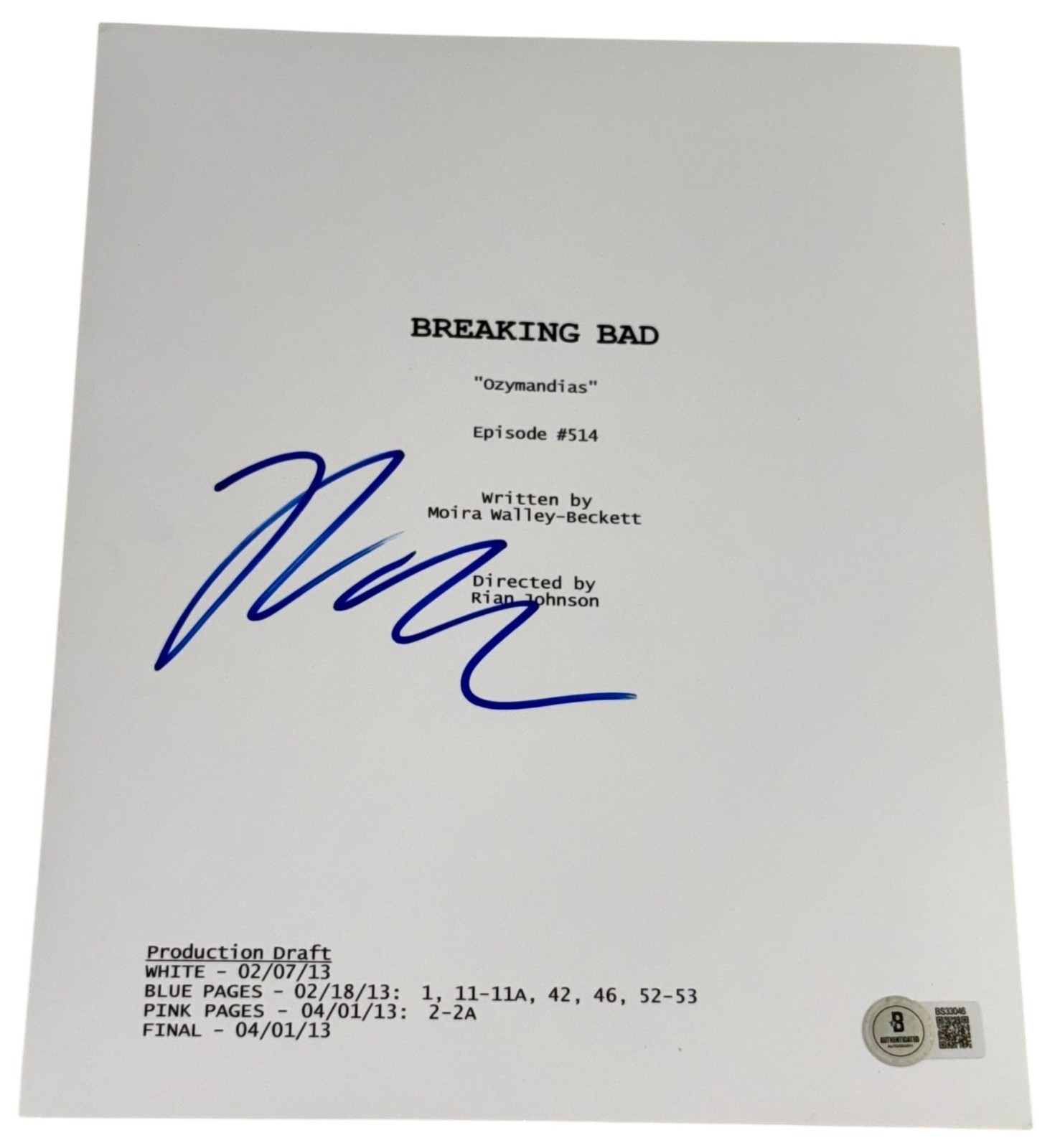 Rian Johnson Signed Autograph Breaking Bad Full TV Script Screenplay ...