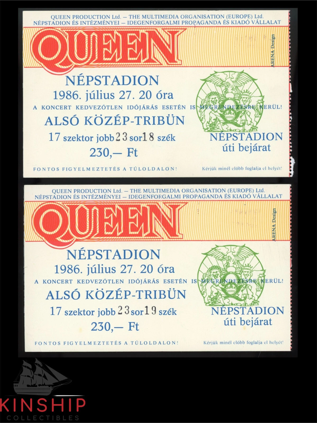 (2) Queen Concert Tickets 1986 Budapest Hungary Freddie Mercury Rare ...