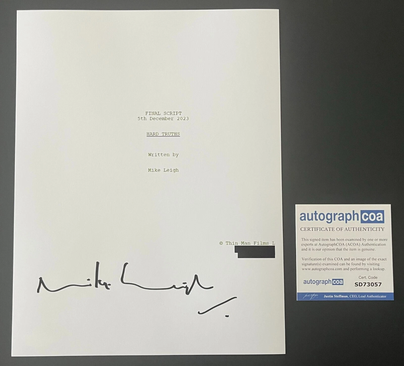 MIKE LEIGH SIGNED AUTOGRAPH HARD TRUTHS FULL MOVIE SCRIPT w/EXACT PROOF ...
